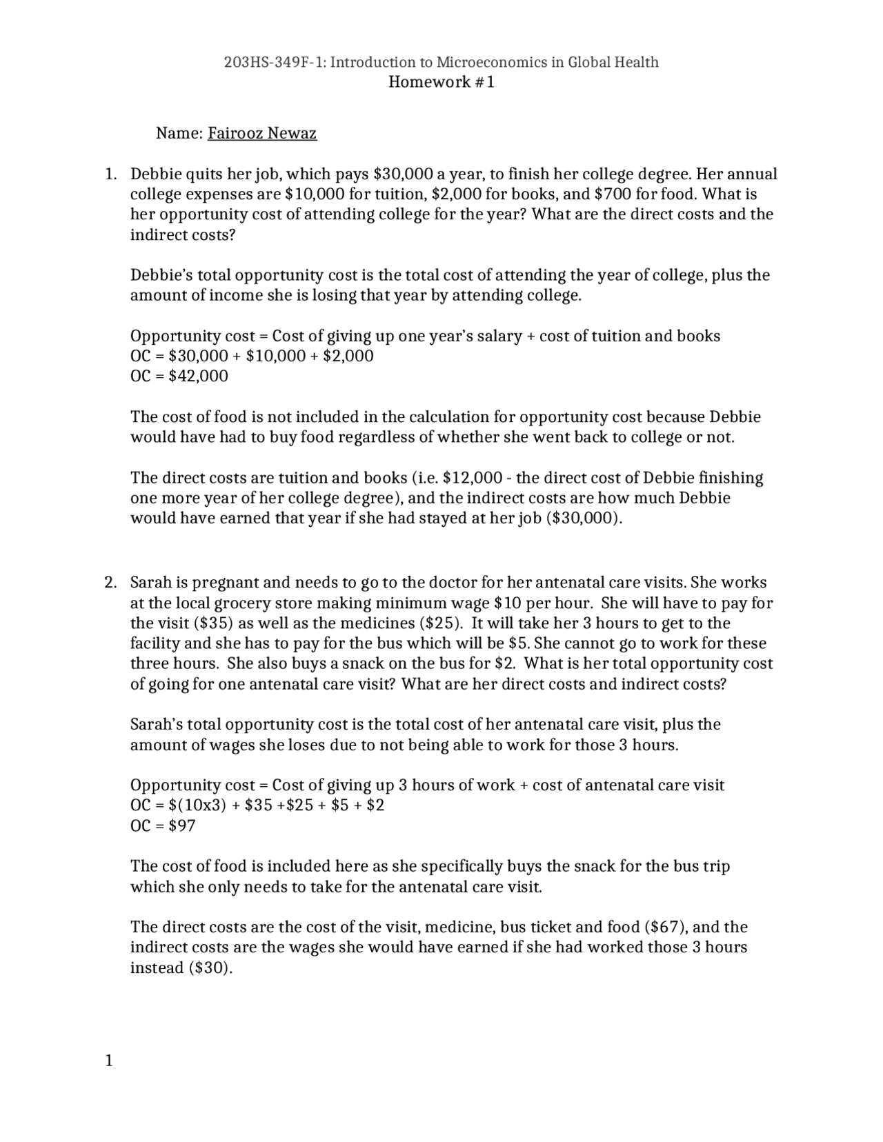 Econ homework 1 fall | Exercises Economics | Docsity