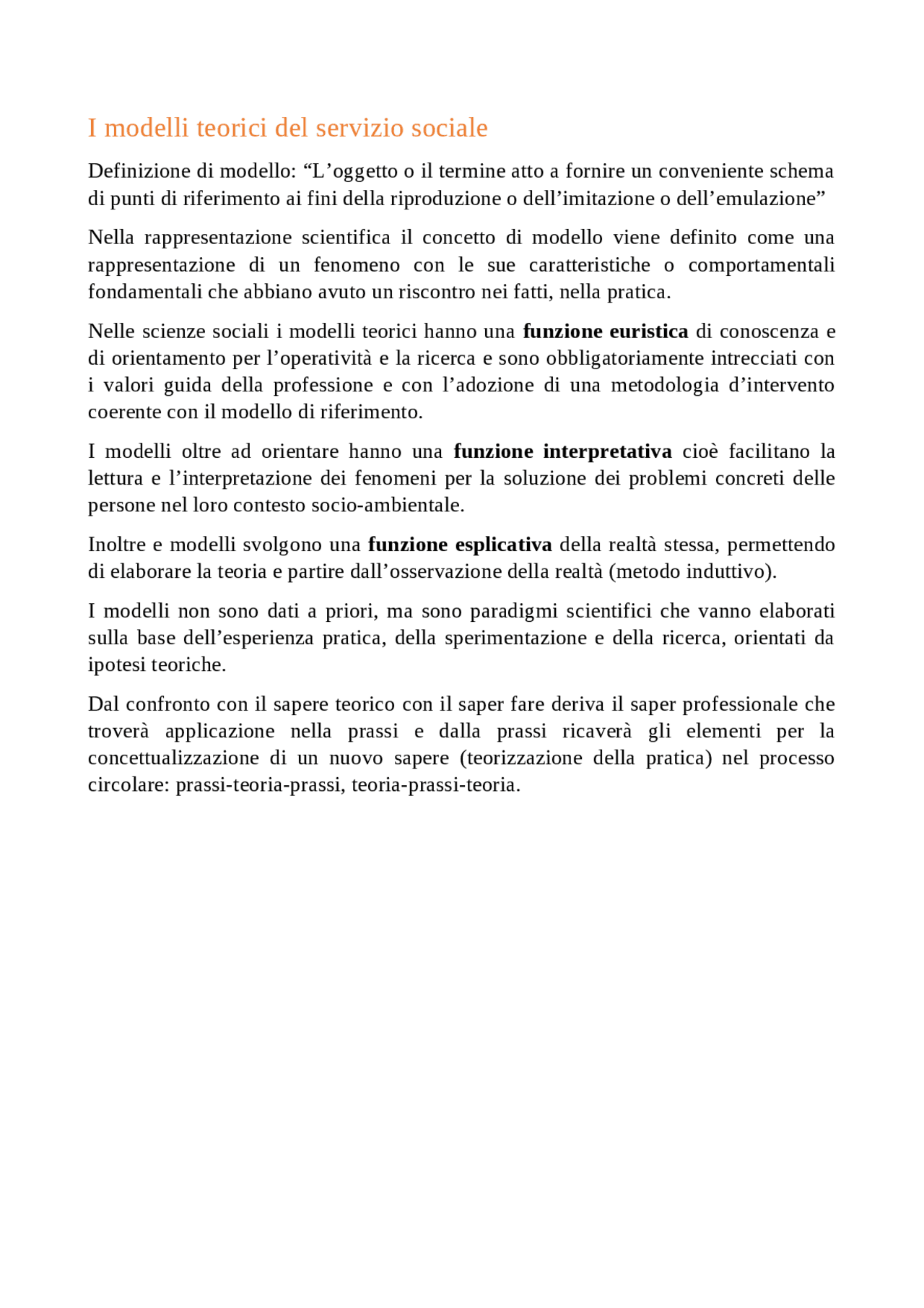 I Modelli Teorici Del Servizio Sociale Docsity