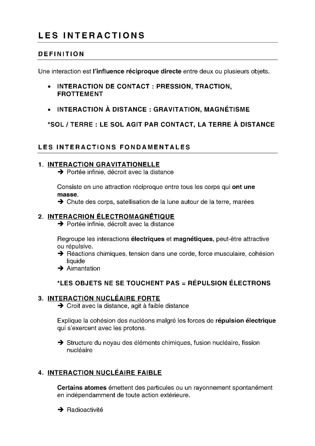 Les interactions en physique - Docsity