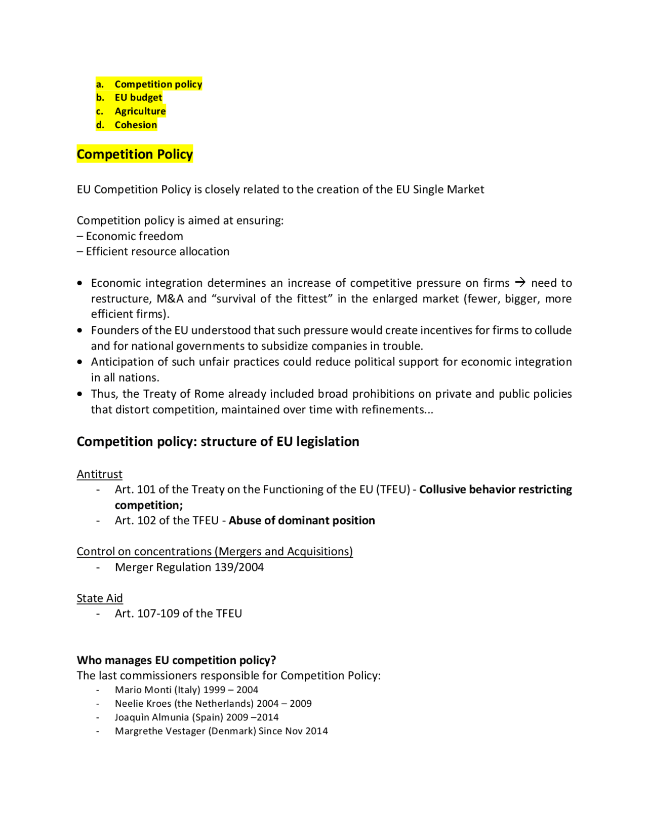 Second Partial Detailed Notes On European Economic Policy Docsity