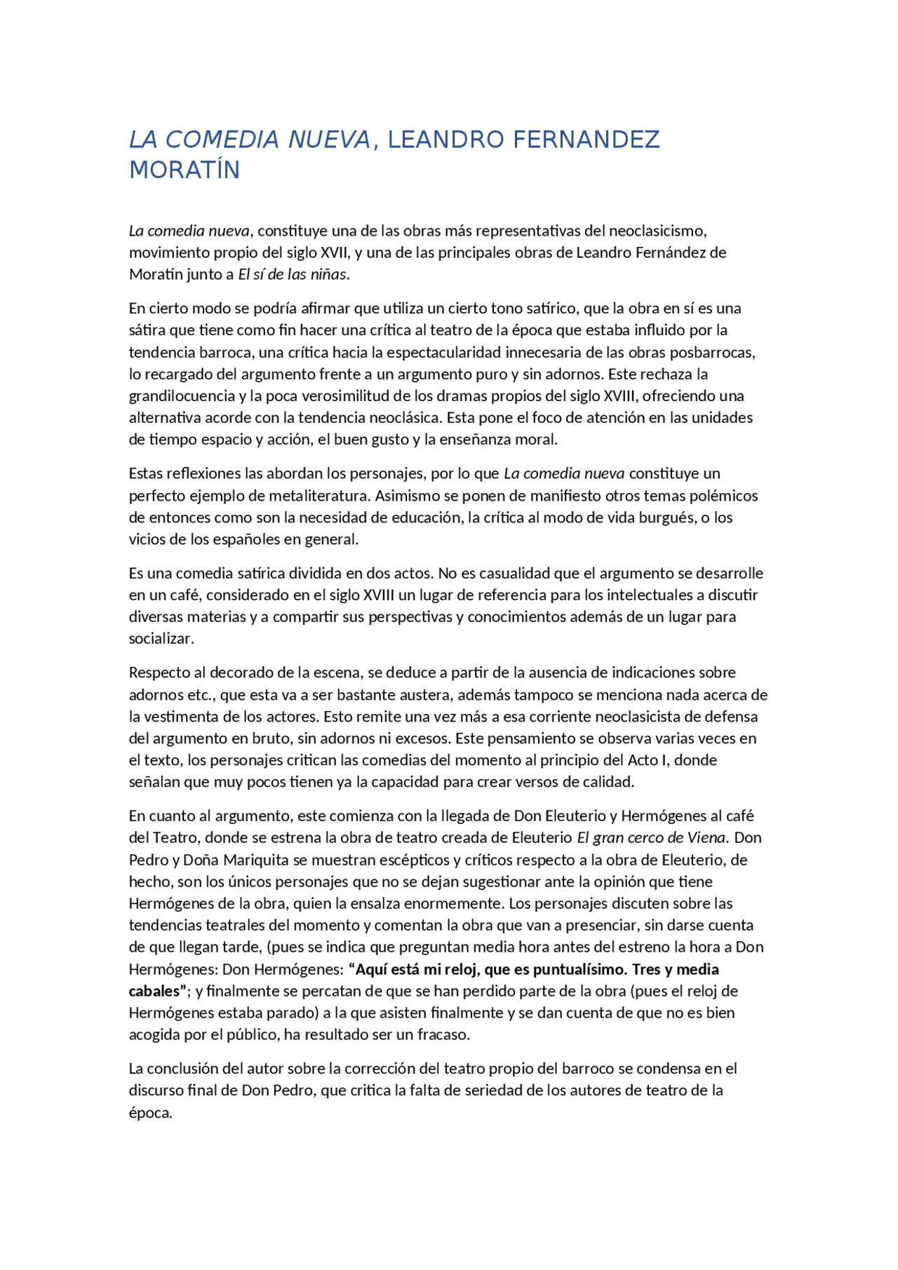 LA COMEDIA NUEVA (Análisis) - Docsity