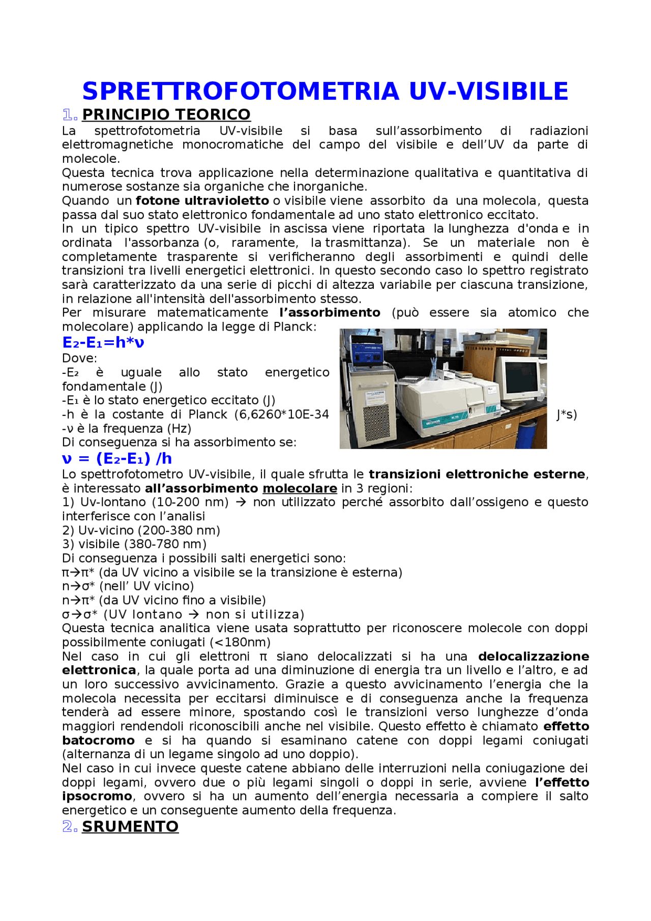 Spettrofotometria UV-Visibile: Principi e Applicazioni | Appunti di Chimica | Docsity