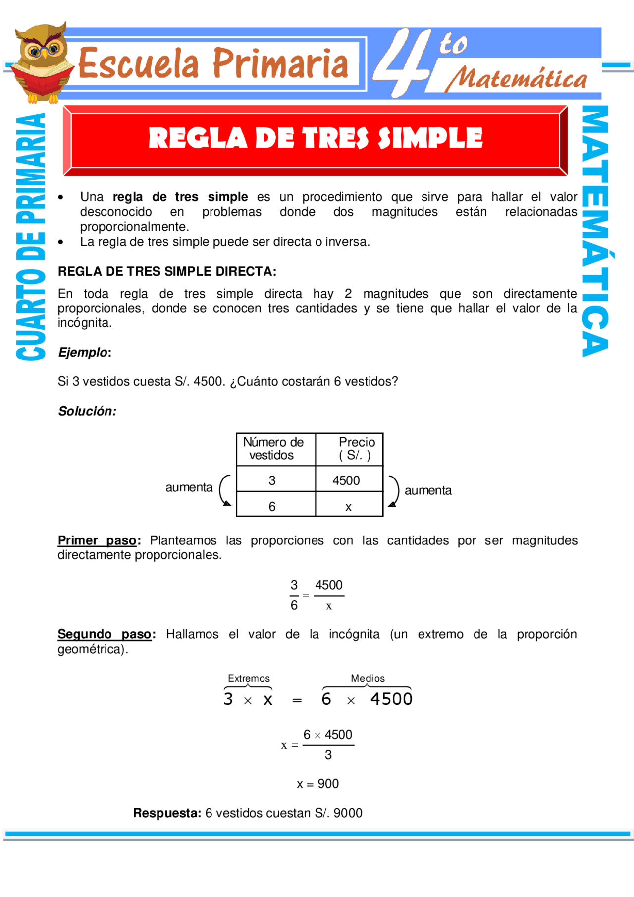 REGLA DE TRES SIMPLE-PROPORCIONALIDAD DIRECTA - Docsity