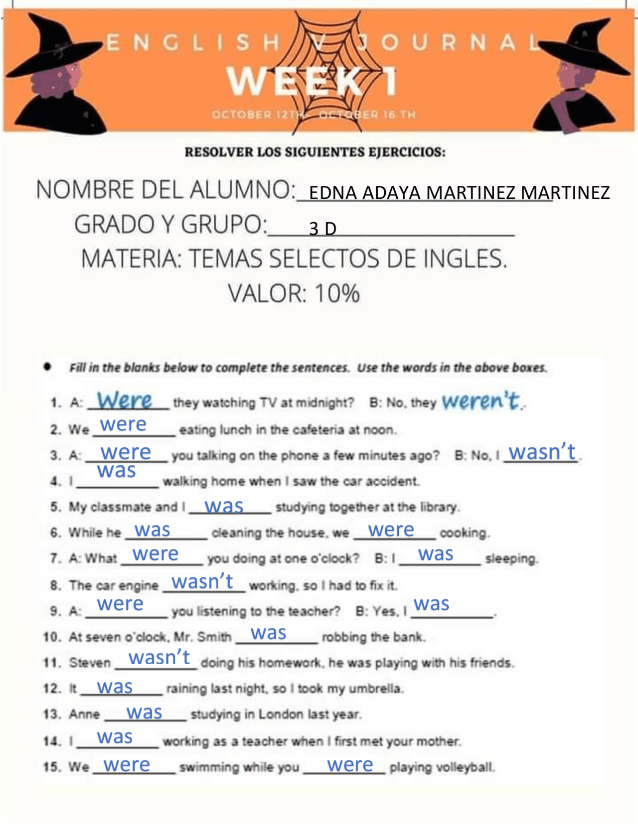 PAST CONTINOUS EXERCISES - Docsity