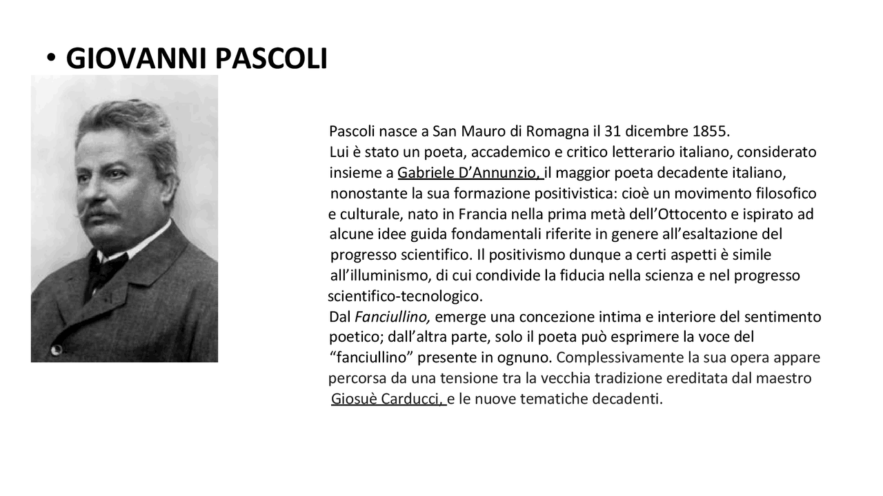 Riassunto Giovanni Pascoli Docsity
