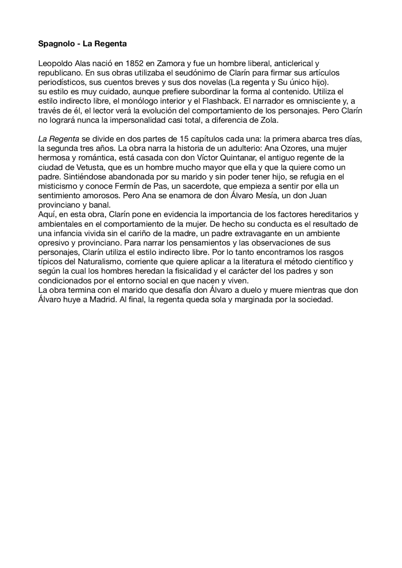 La Regenta Di Clarín Docsity