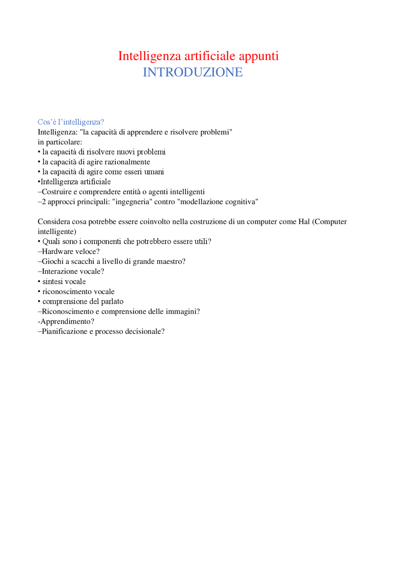 Appunti Di Intelligenza Artificiale Docsity