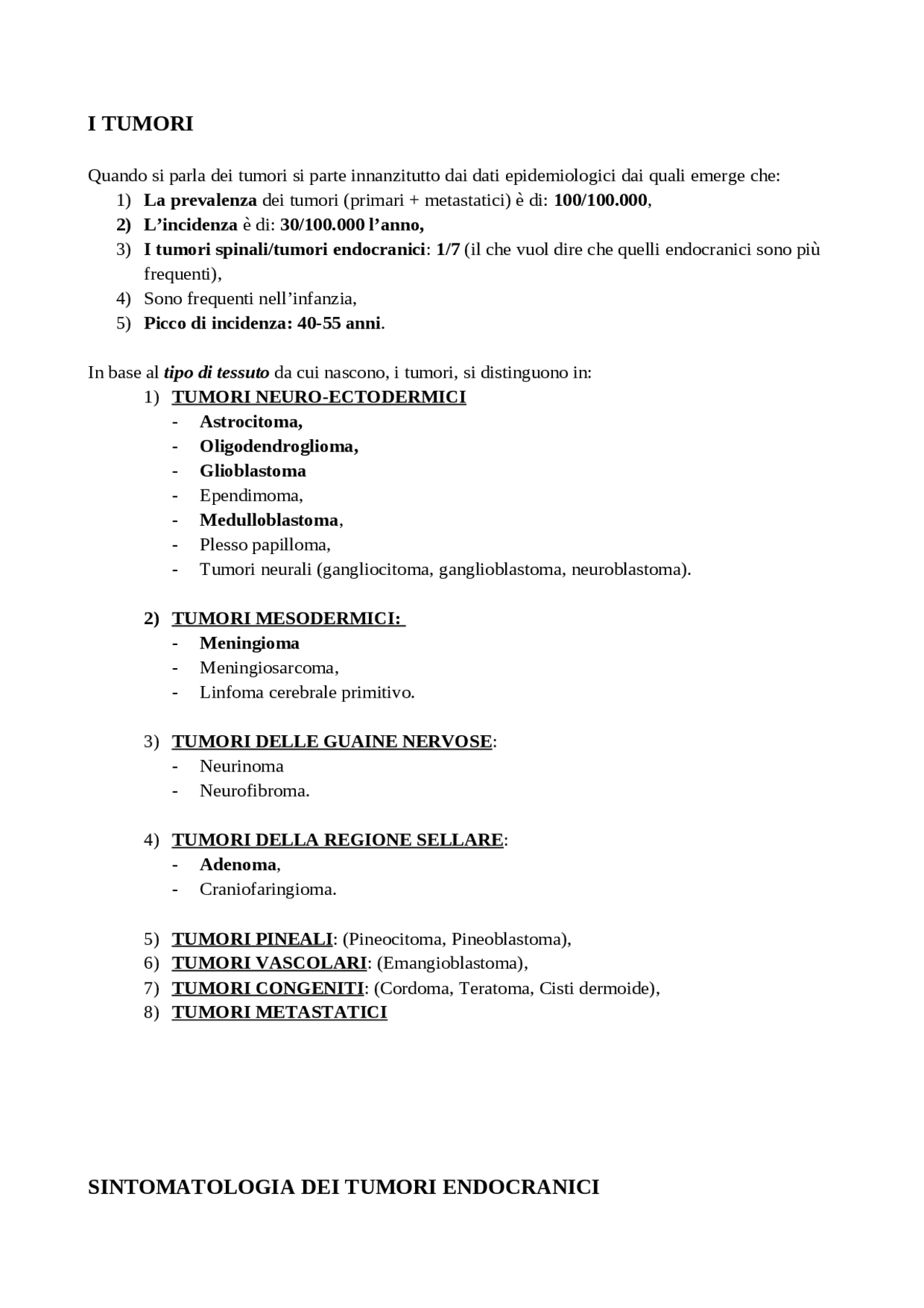 Appunti Sui Tumori Del Sistema Nervoso Docsity