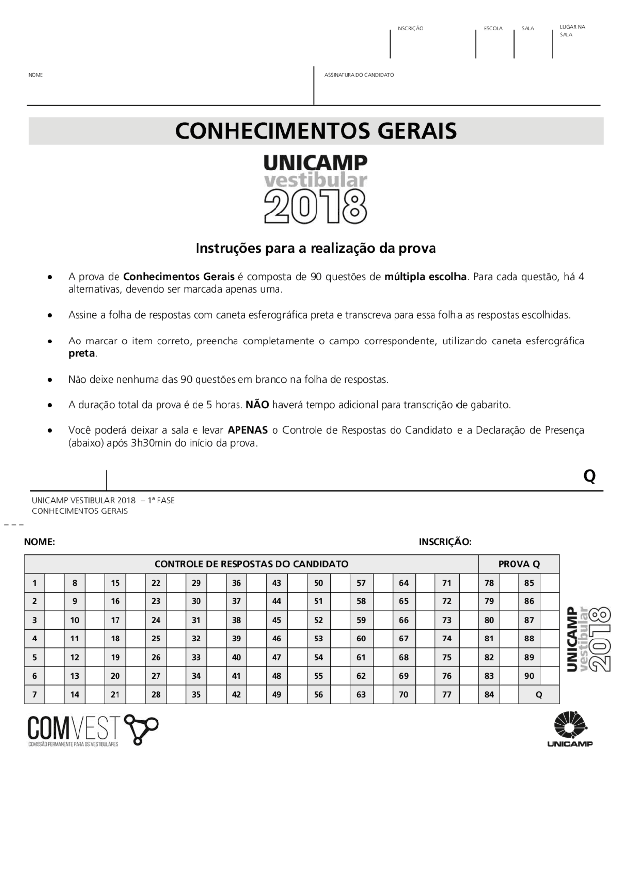 Unicamp Prova 2018 Completa Docsity