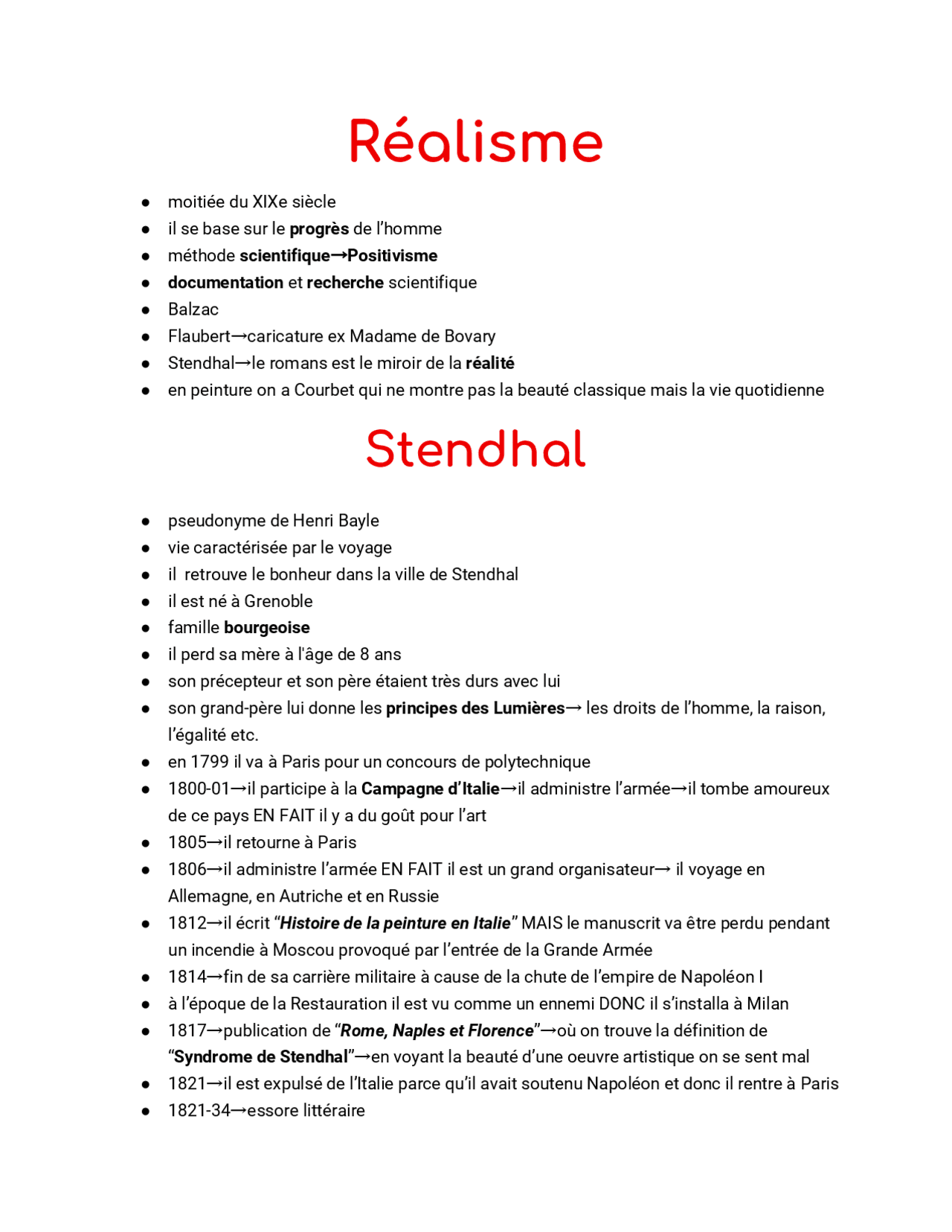 Réalisme français: Stendhal et Balzac - Docsity