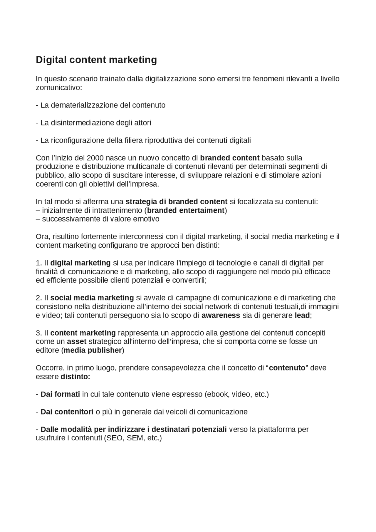 Digital Content Marketing Docsity