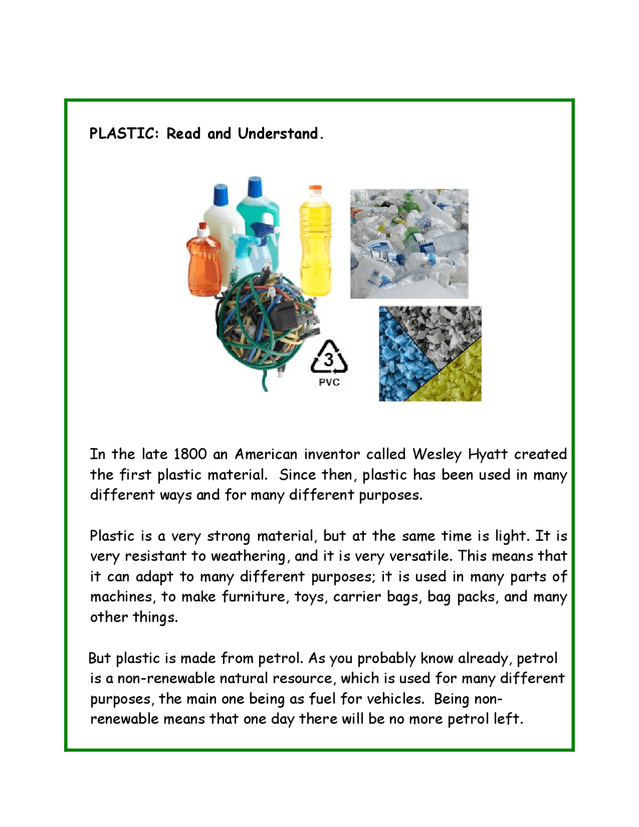 Talking about plastic | Appunti di Inglese | Docsity
