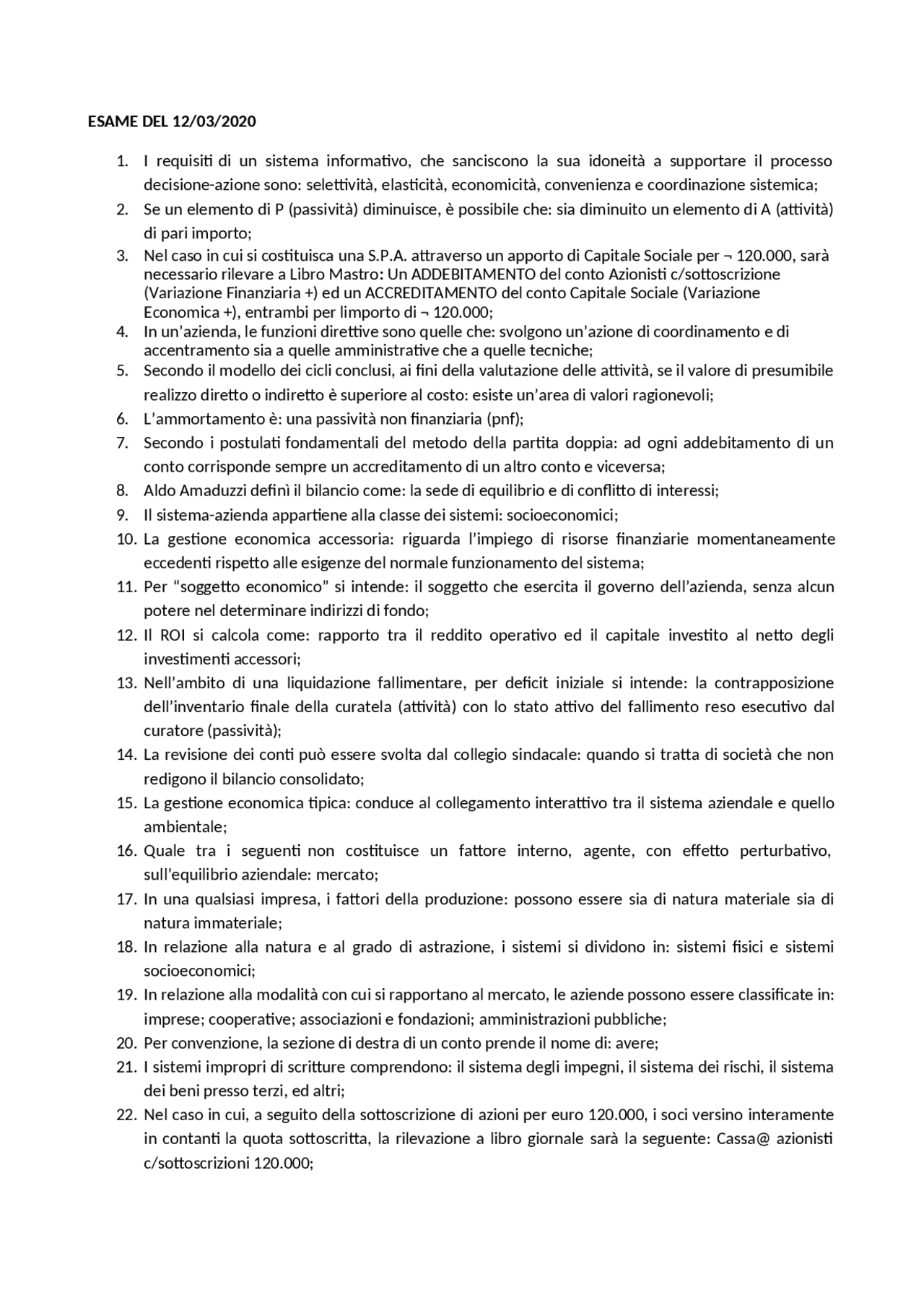 Esame Economia Aziendale Pegaso Docsity