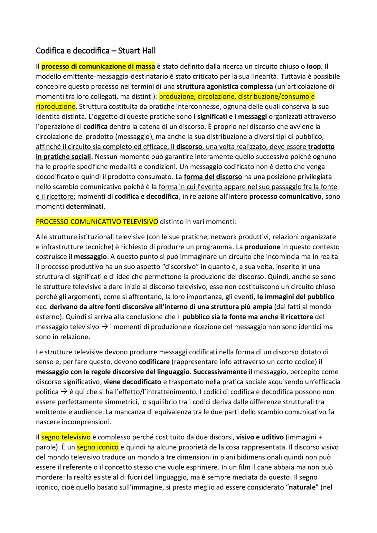 Stuart Hall: codifica e decodifica | Appunti di Storia Dei Media - Docsity
