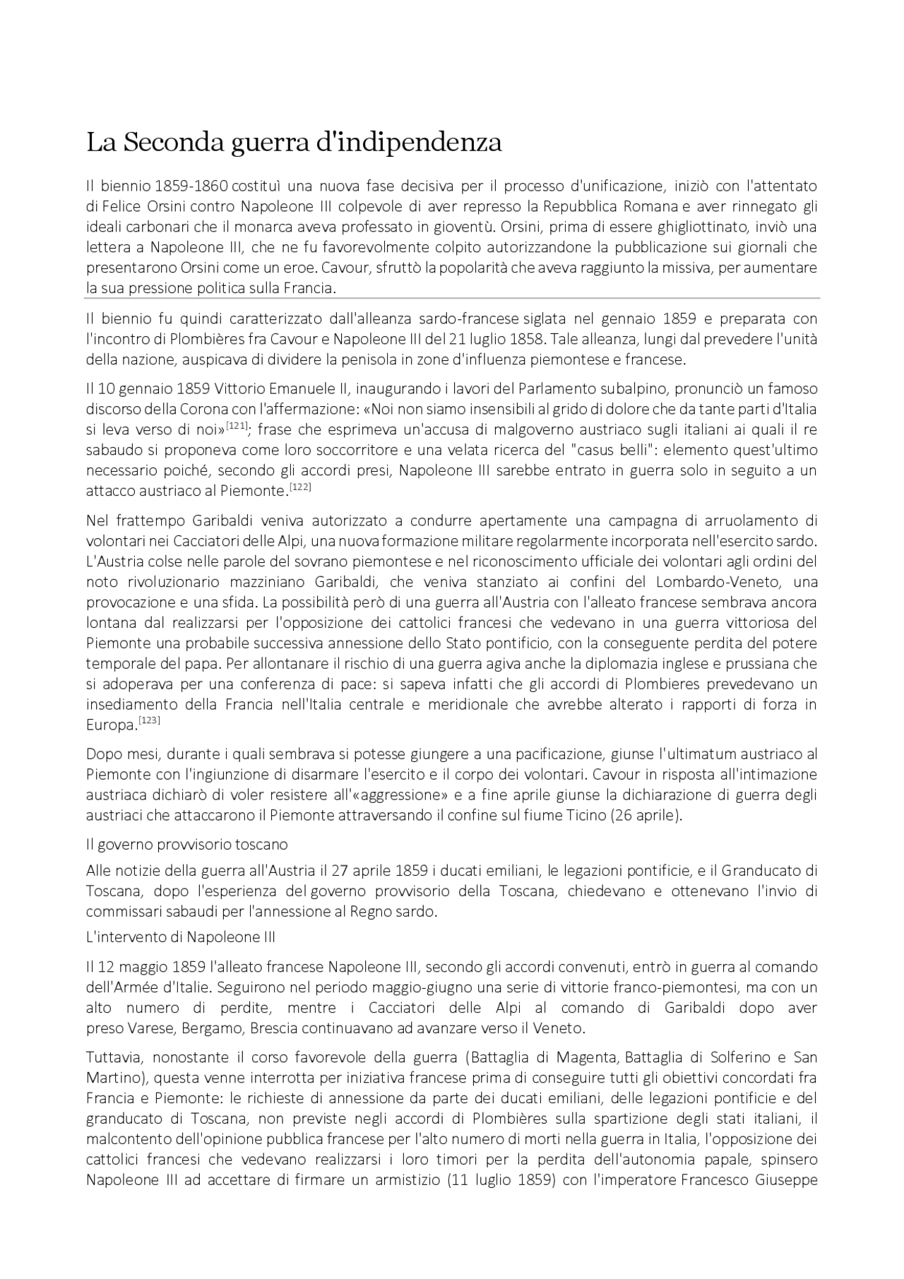 Storia risorgimentale italiana - Docsity