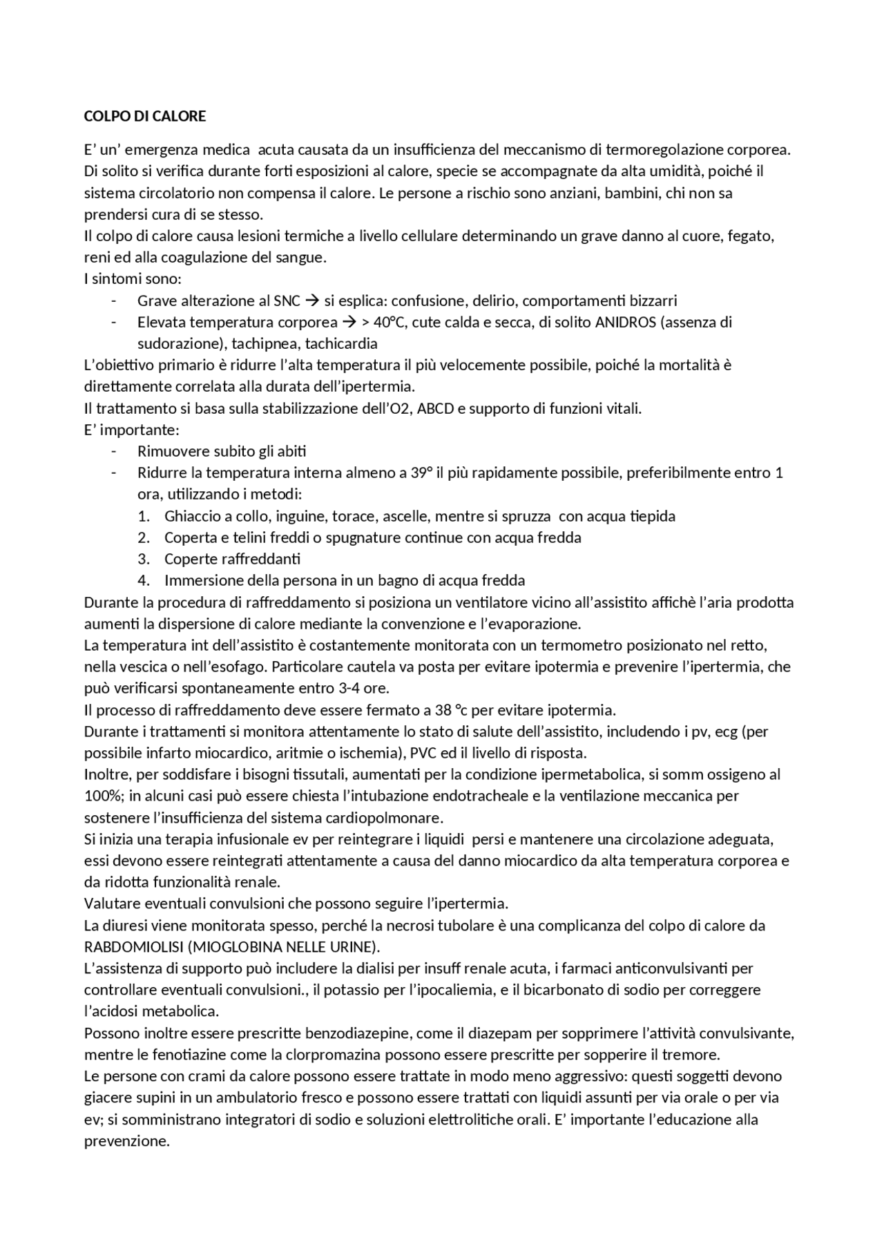 Assistenza Infermieristica A Paziente Con Colpo Di Calore Docsity