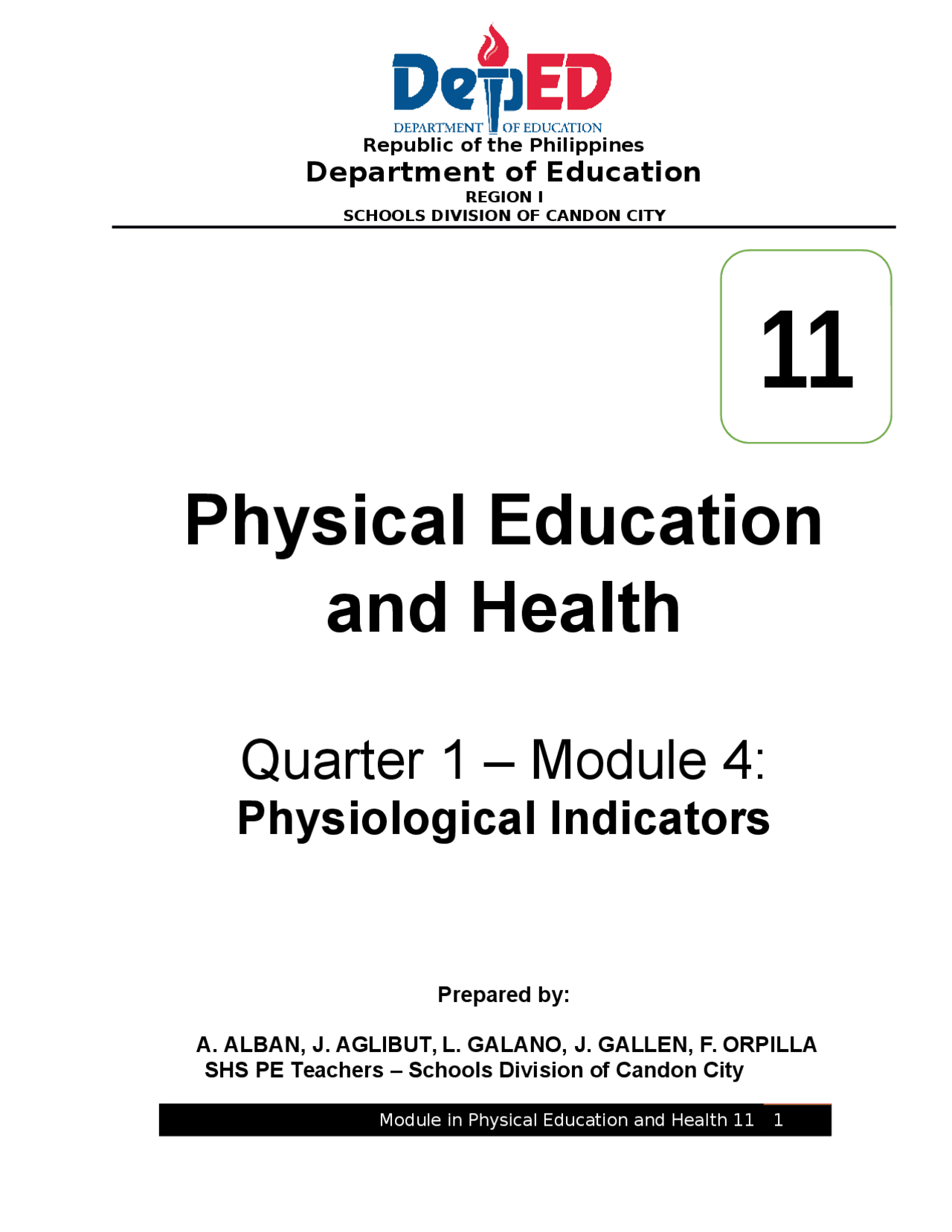 Pe module 4 grade 11 | Exercises Physical education | Docsity