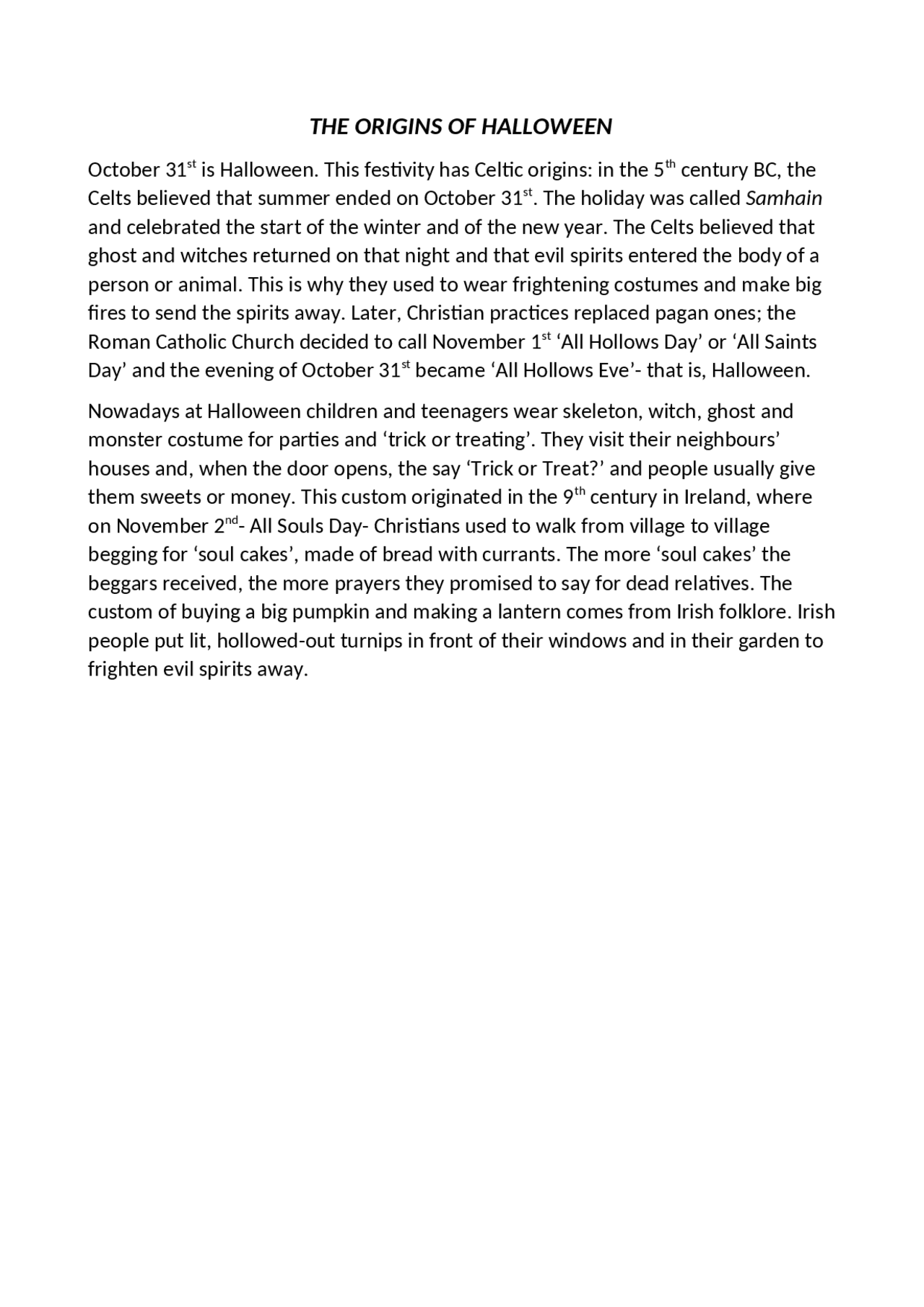 The Origins of Halloween - Docsity