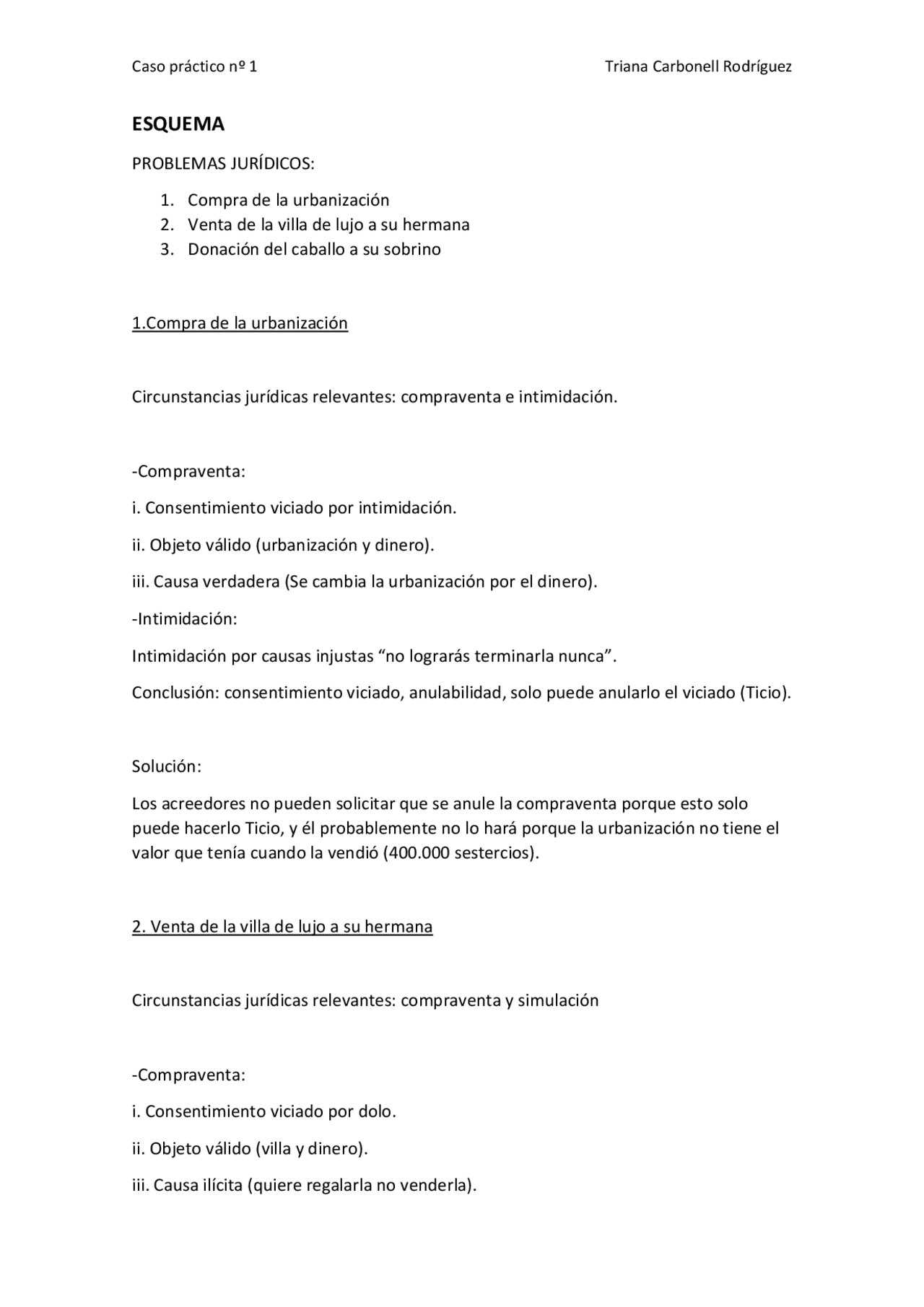 Primer Caso Practico De Derecho Romano Ejercicios De Derecho Romano
