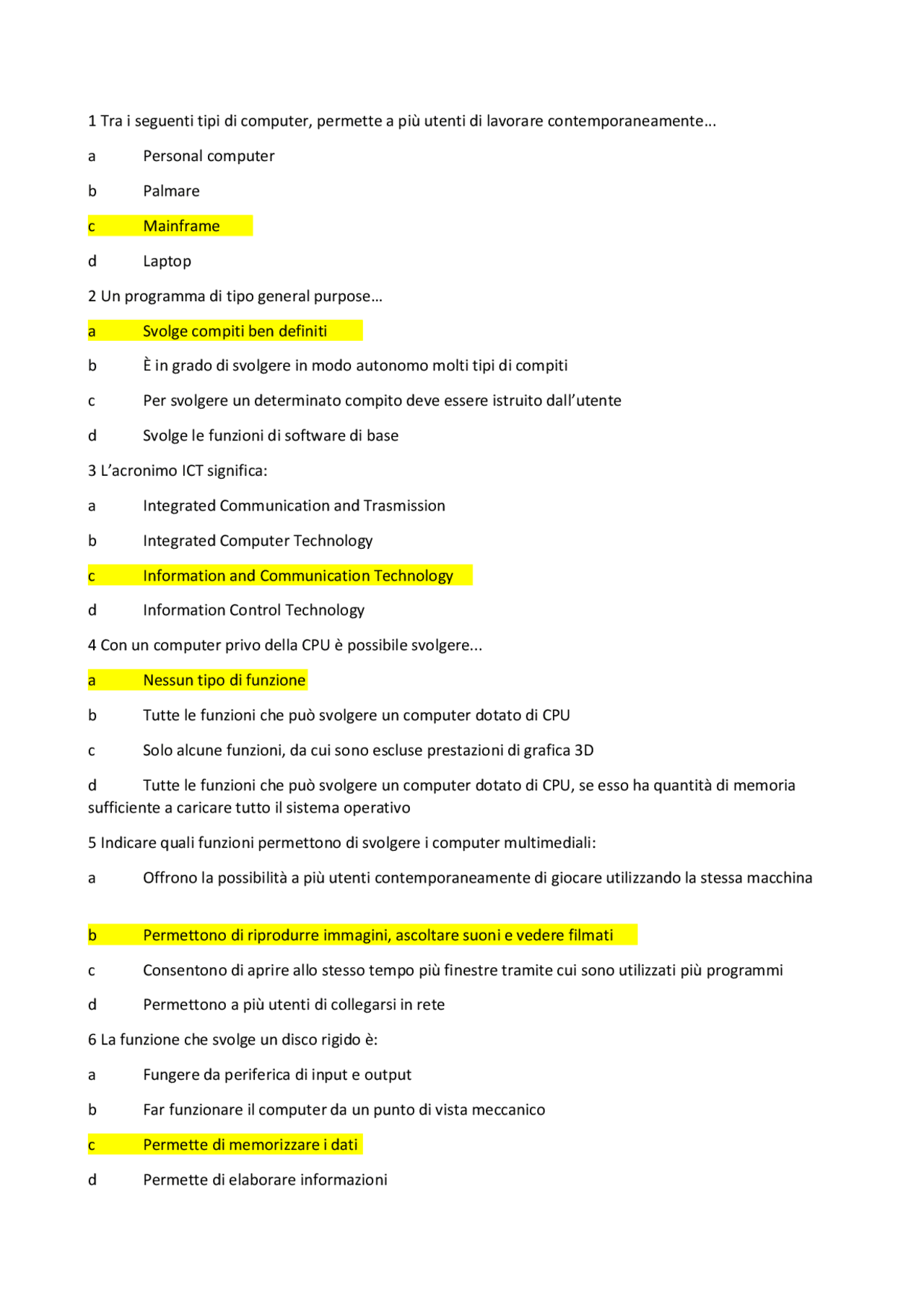 Test Prove Di Abilità Informatica Università Telematica Pegaso Docsity