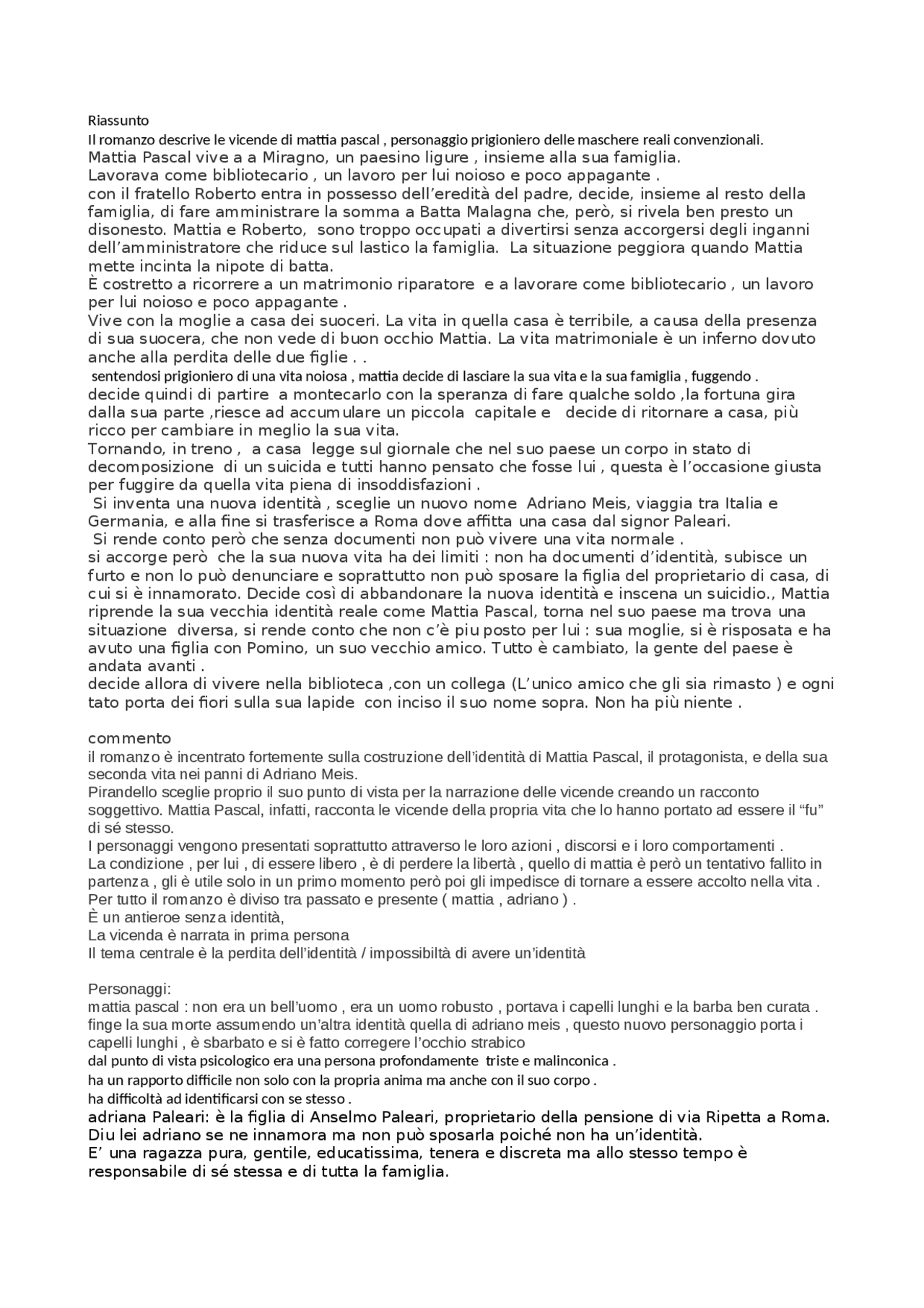 Il Fu Mattia Pascal Riassunto Docsity