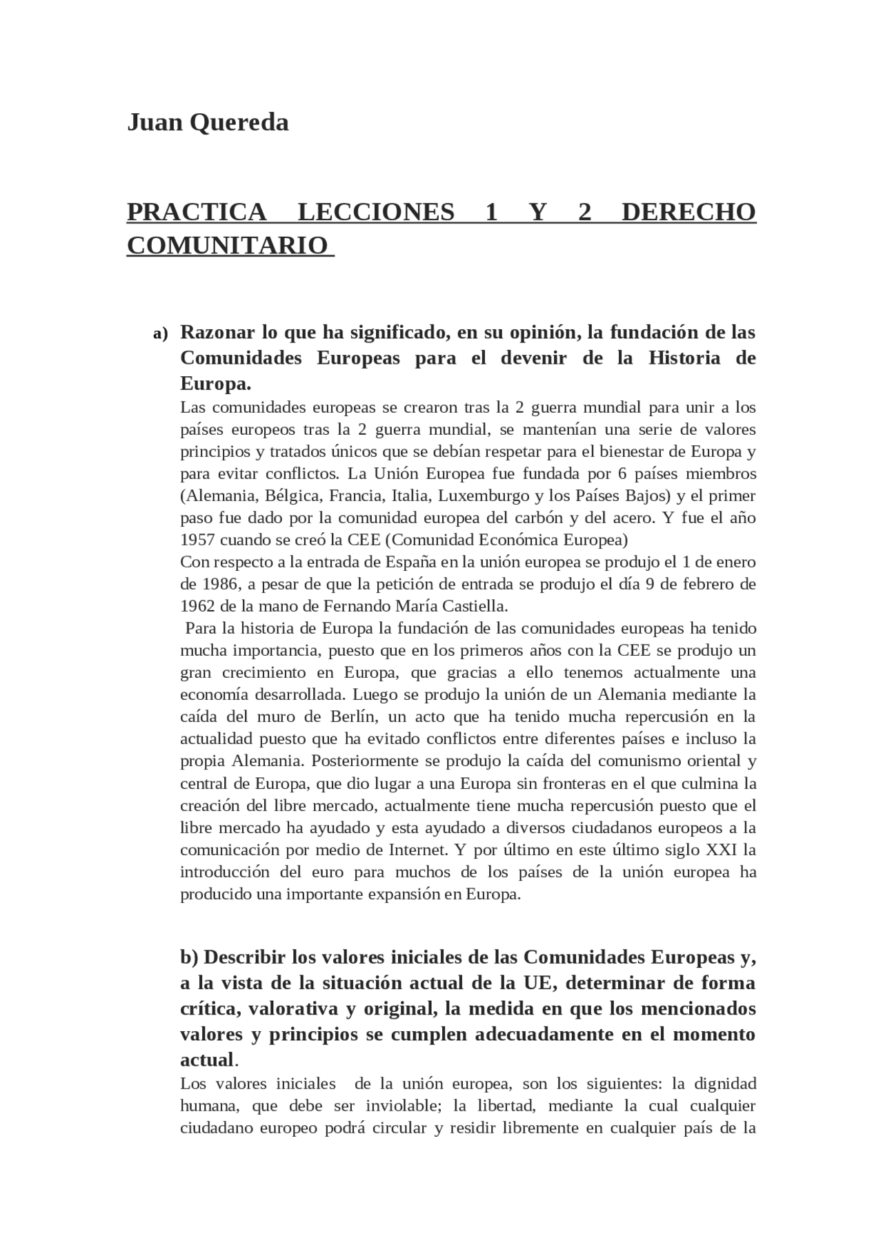 Practica Comunitario Ejercicios De Derecho Común Docsity