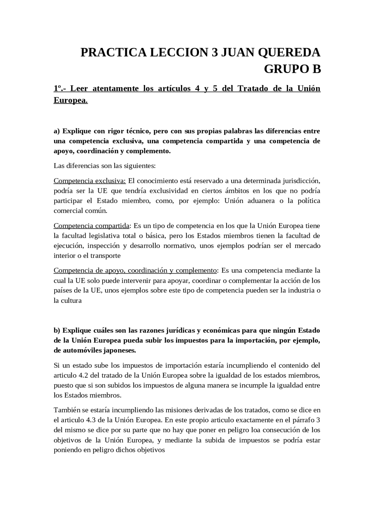 Practica Derecho Comunitario Ejercicios De Derecho Común Docsity