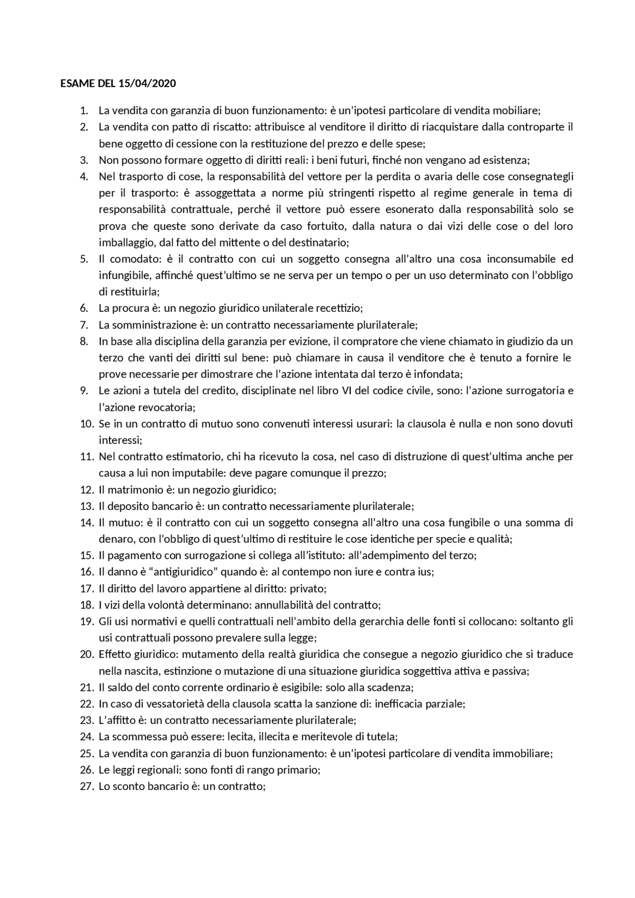 Esame Diritto Privato Pegaso Docsity