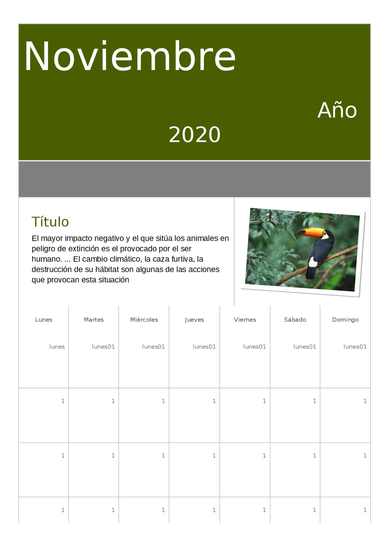 Calendario del mes de noviembre - Docsity