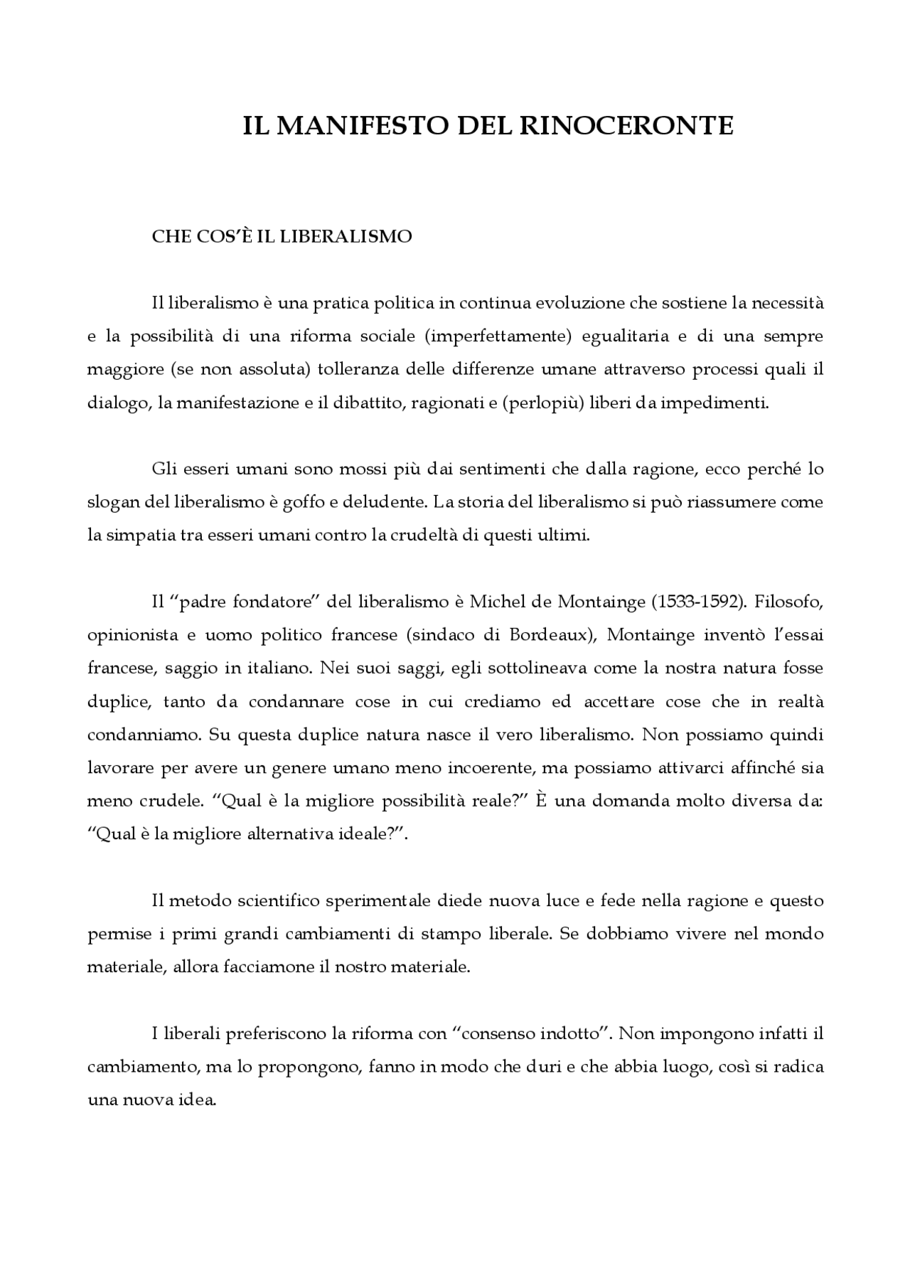 Il manifesto del rinoceronte - Docsity