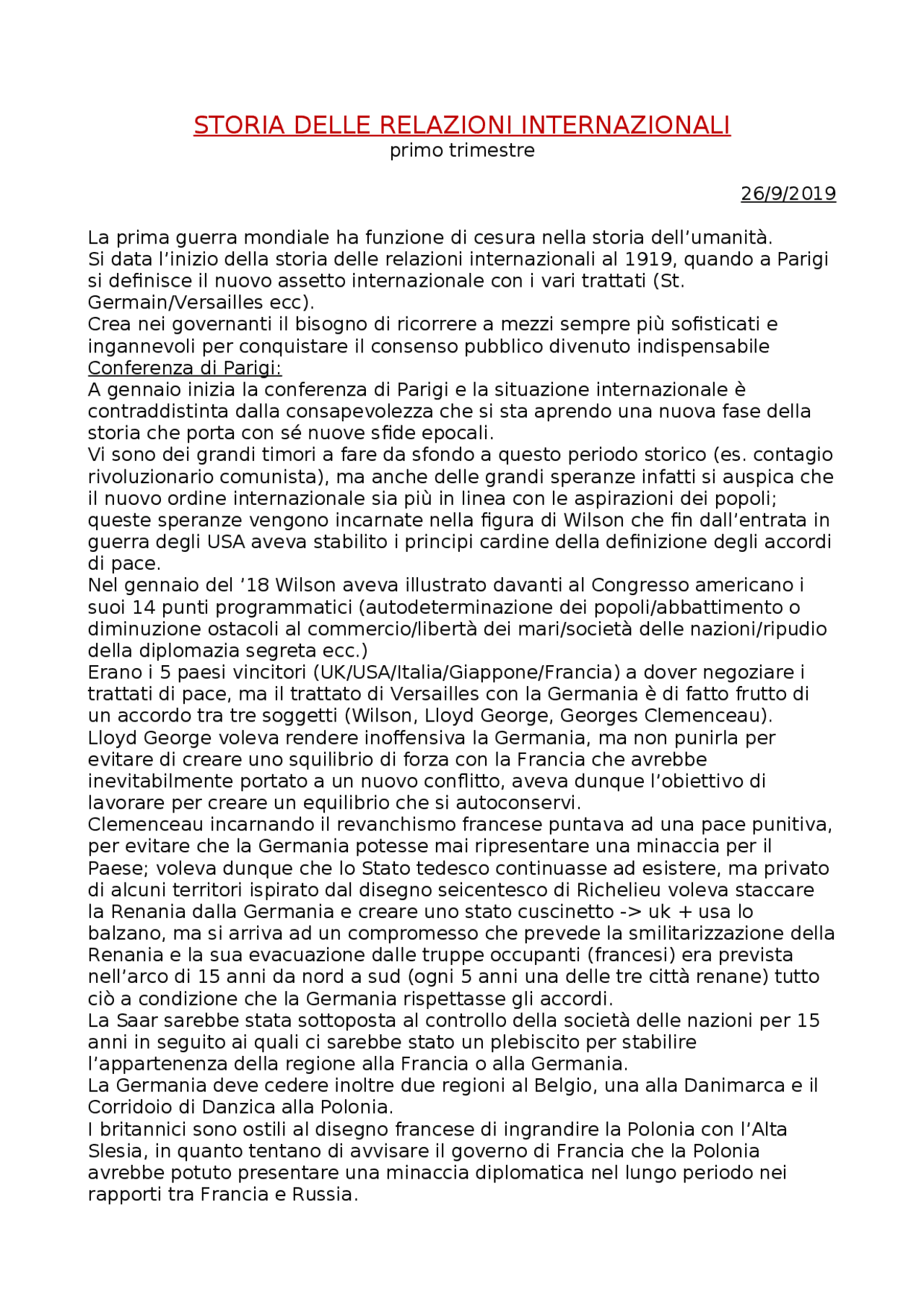 Storia Delle Relazioni Internazionali Docsity