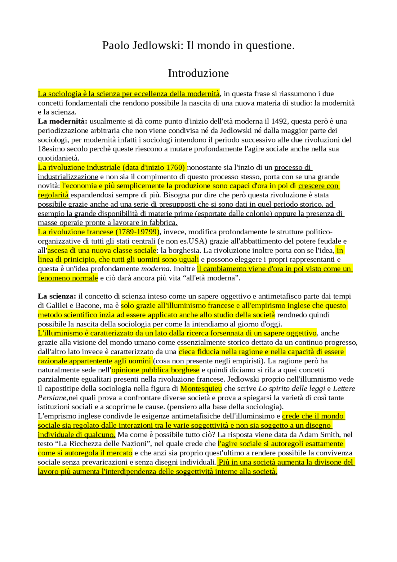 Paolo Jedlowski Il Mondo In Questione Docsity