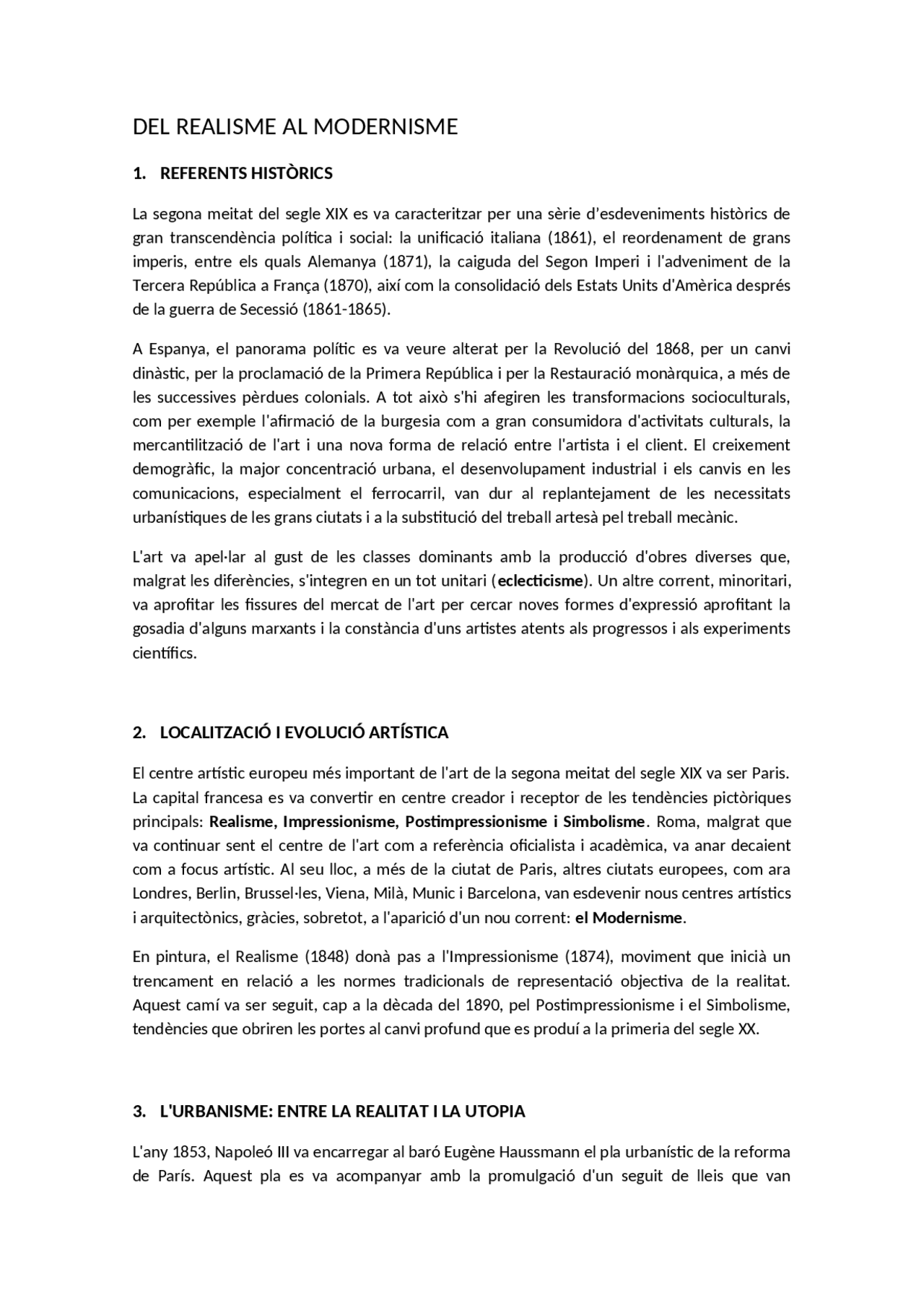 Art, del realisme al modernisme - Docsity