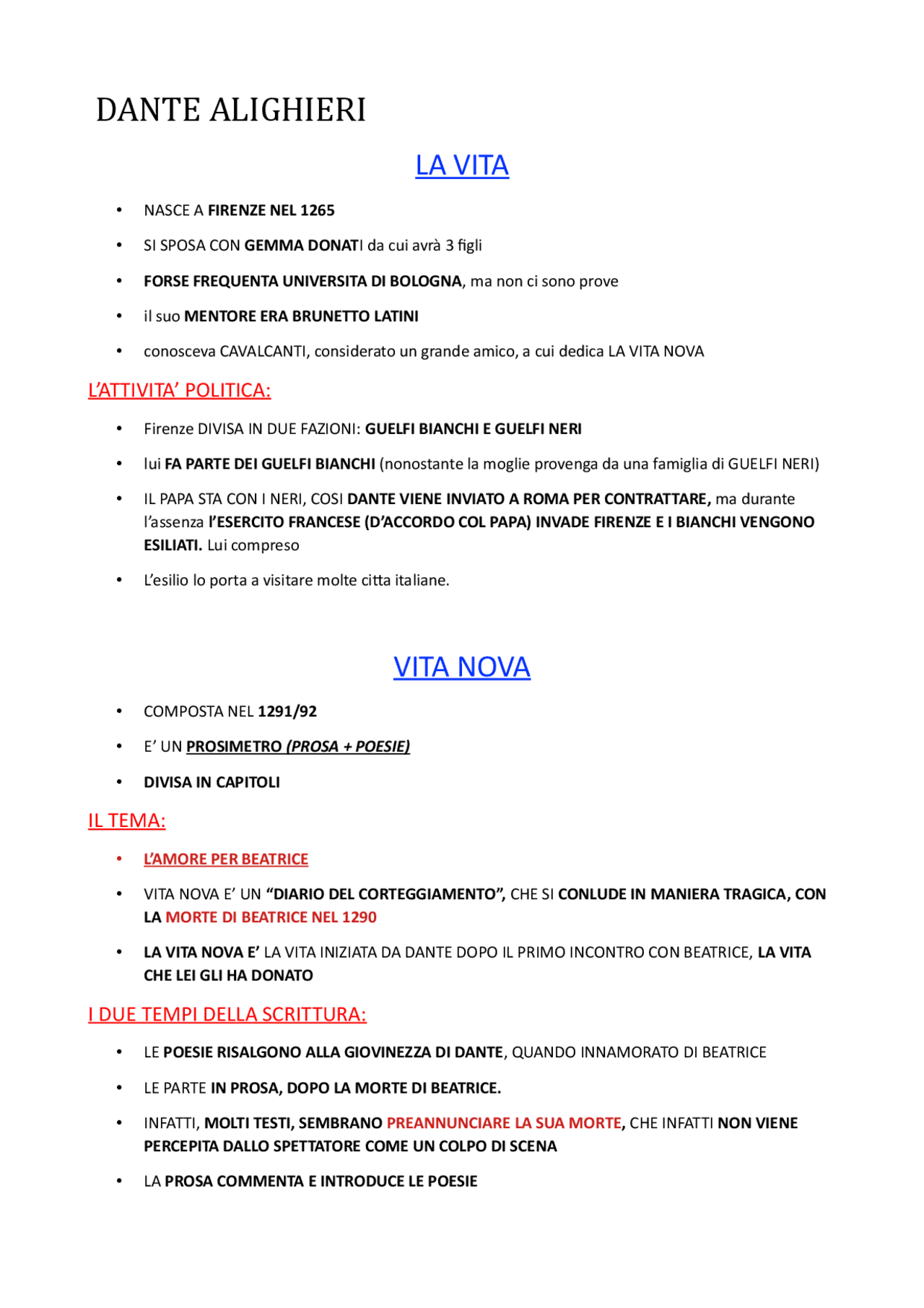 Appunti su Dante - Docsity