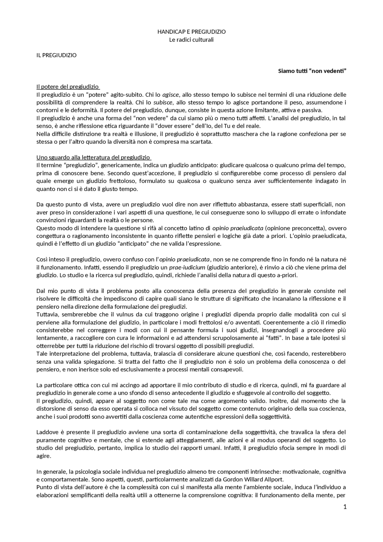 Handicap E Pregiudizio Docsity