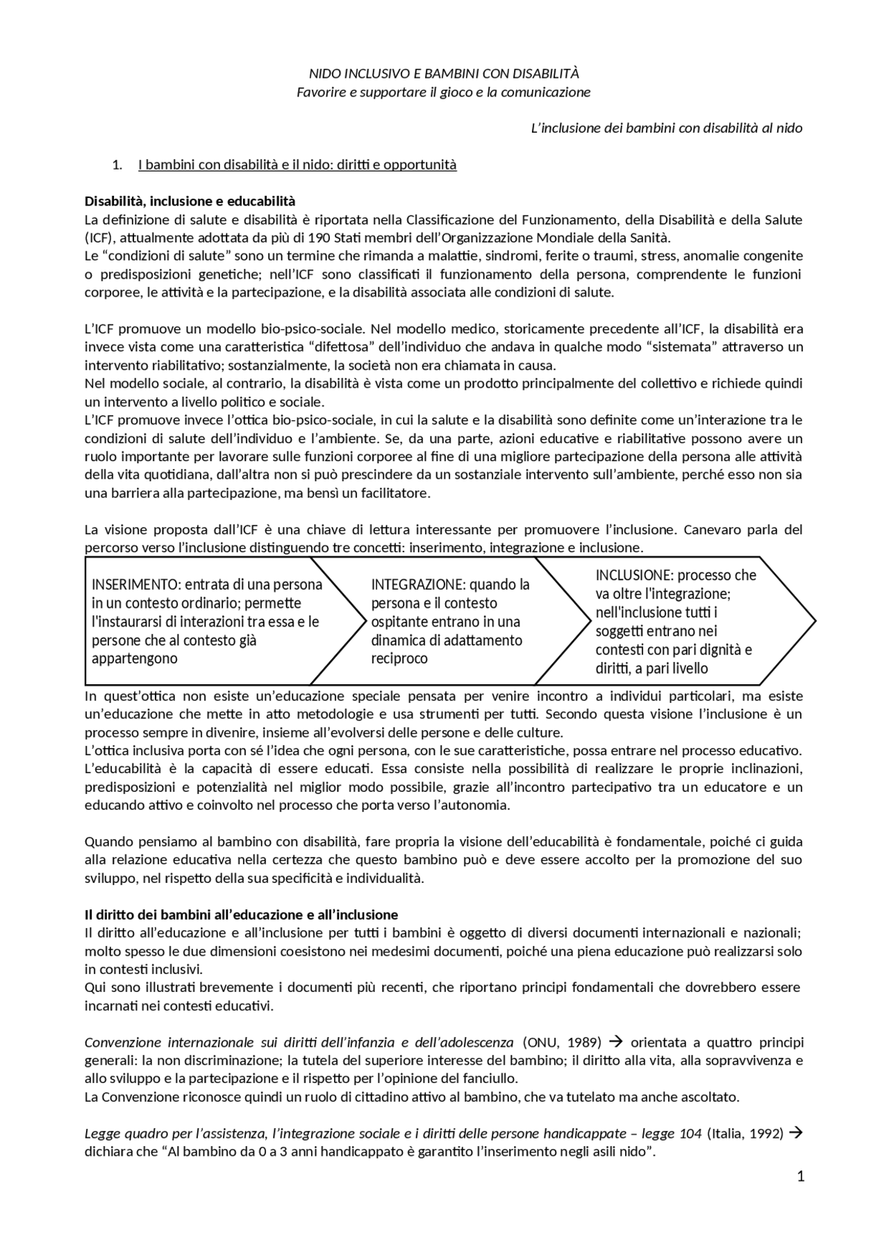 Nido Inclusivo E Bambini Con Disabilità Docsity