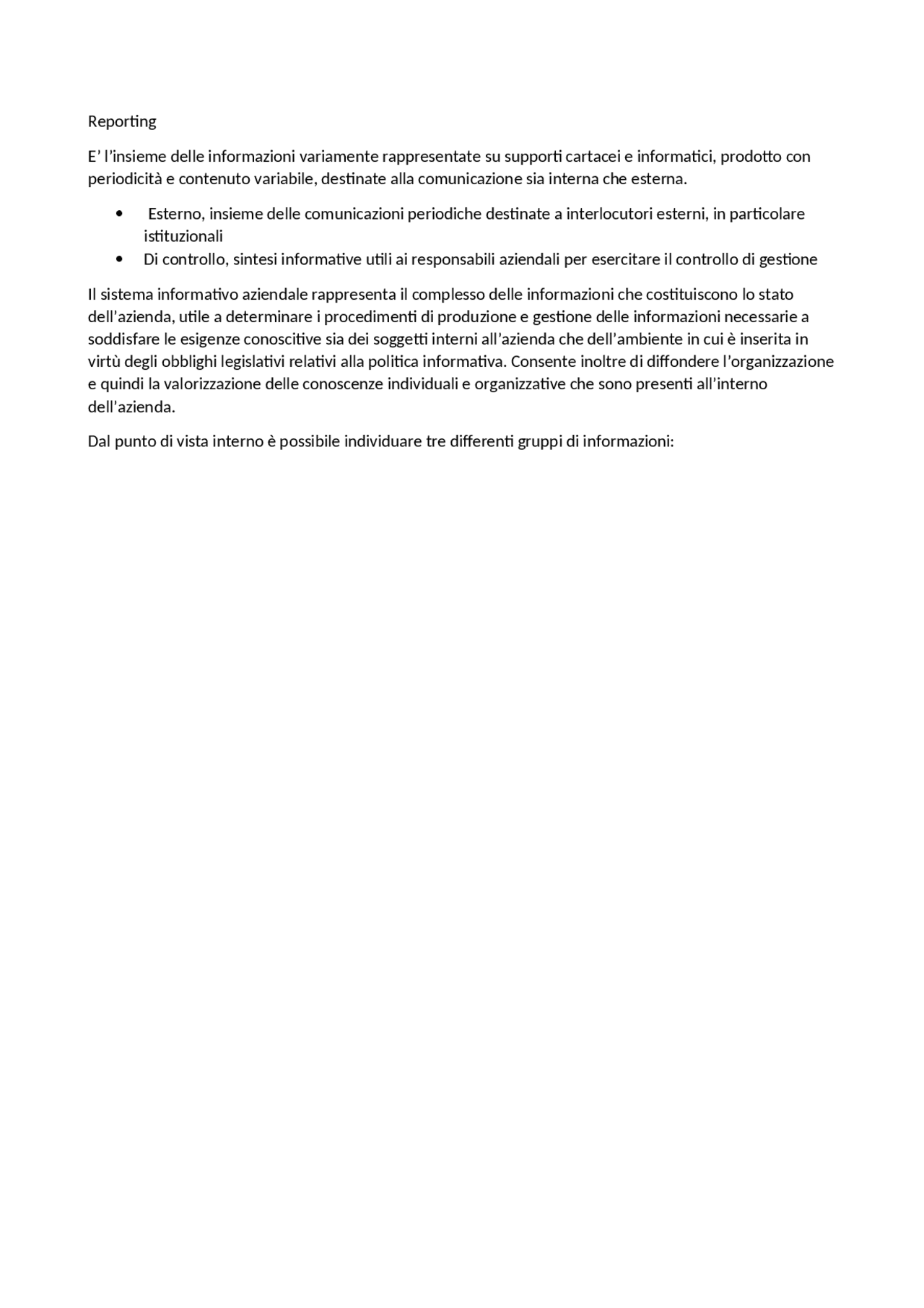 Reporting Sintesi Concetti Fondamentali Docsity