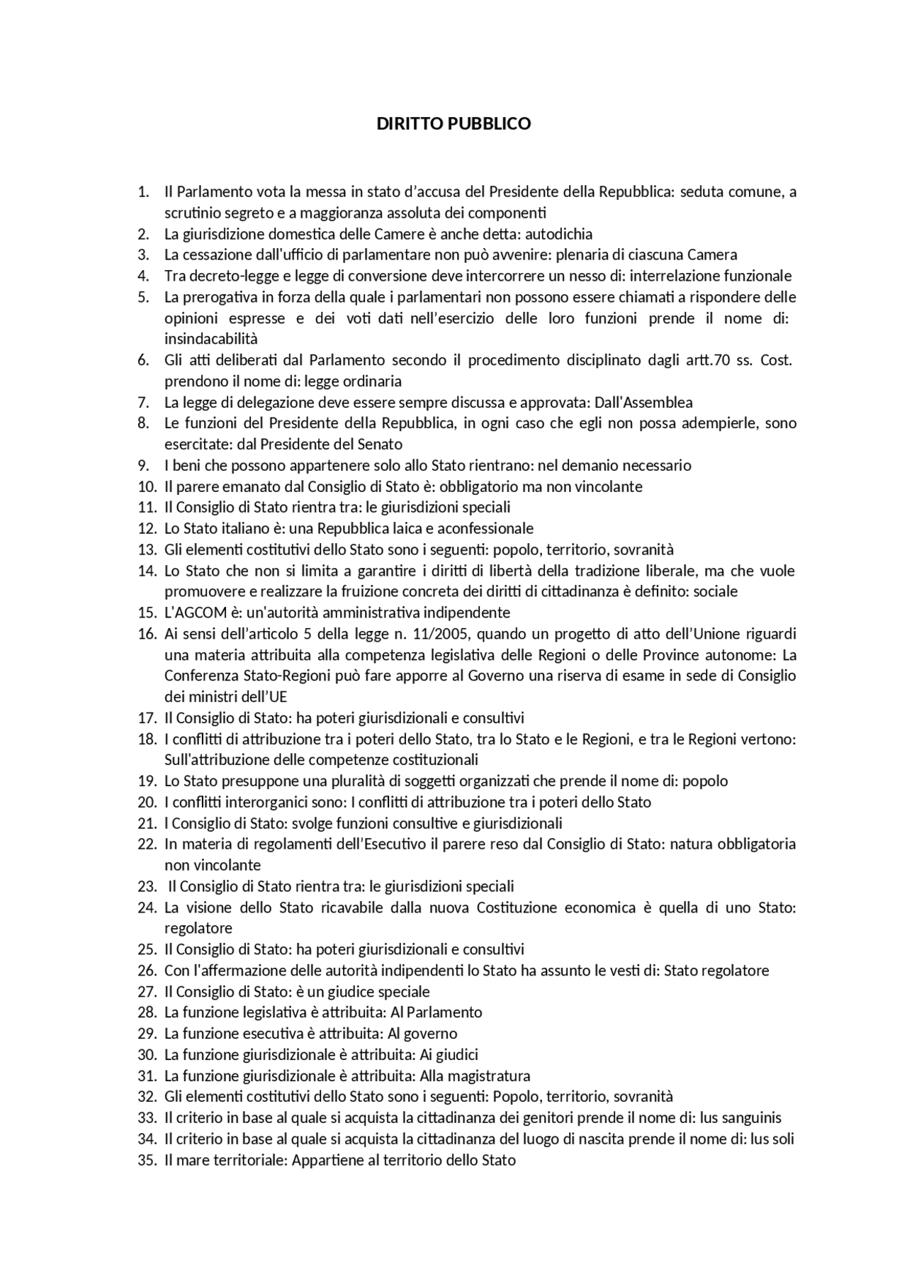 Diritto Pubblico L15 Pegaso Docsity