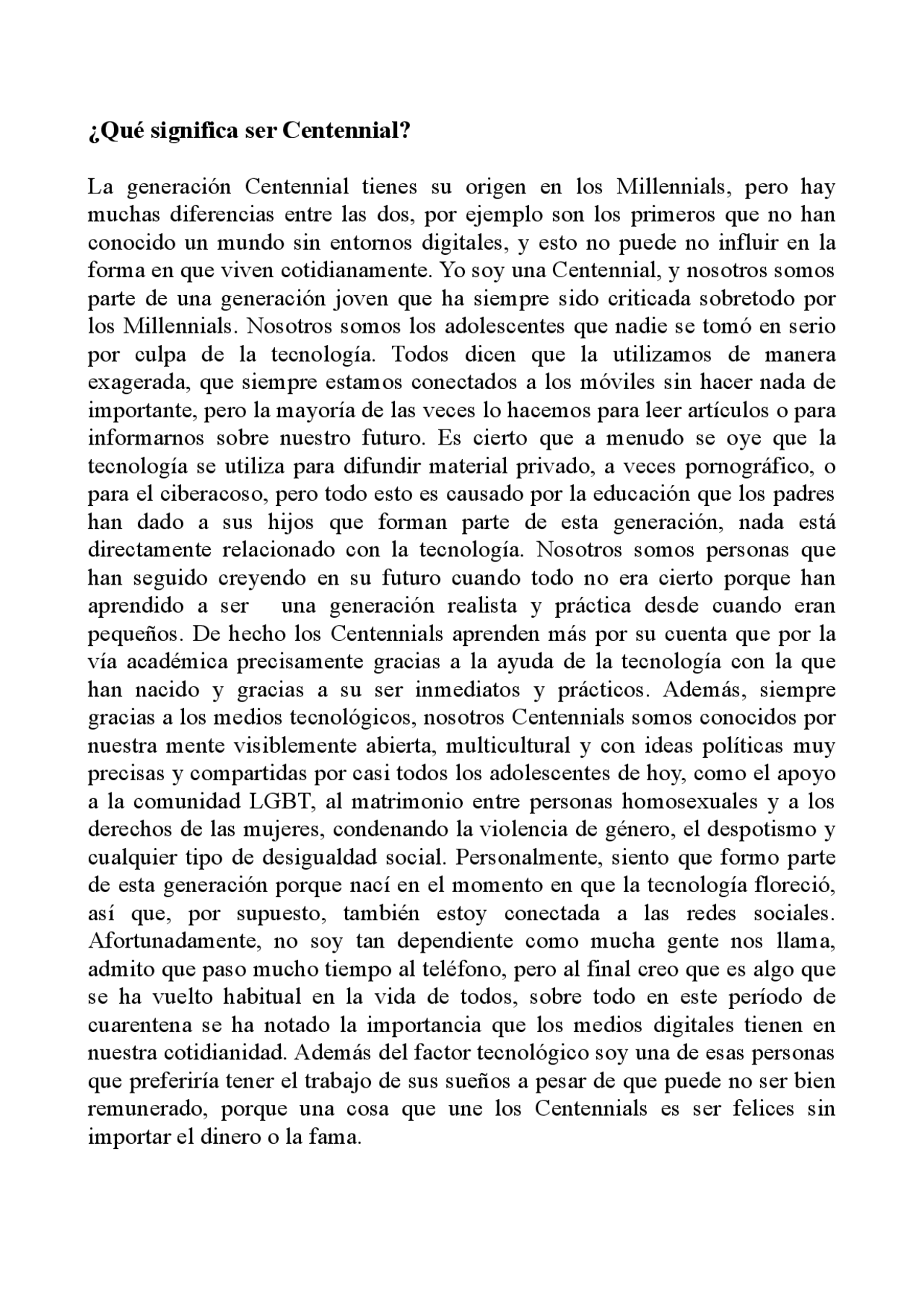 Qué significa ser Centennial - Docsity