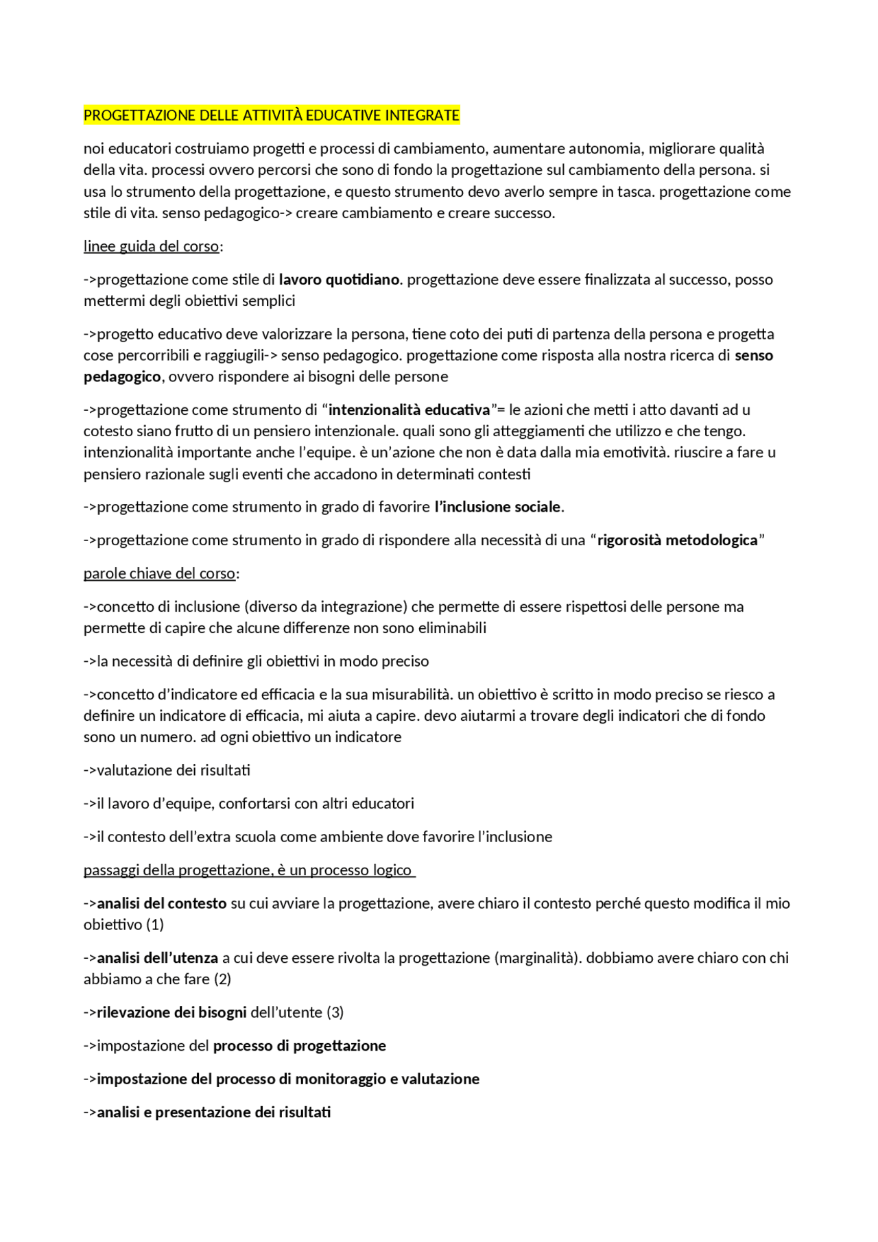 Progettazione Delle Attività Educative Integrate Docsity