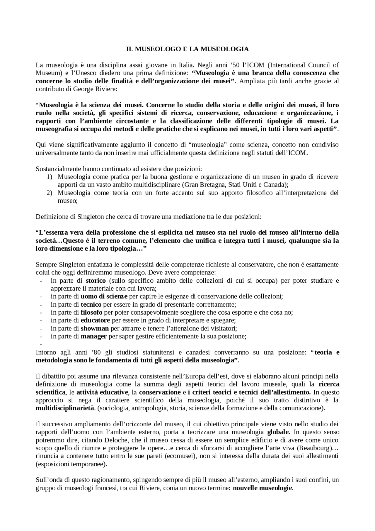 Museologia Esame Laurea Triennale Docsity