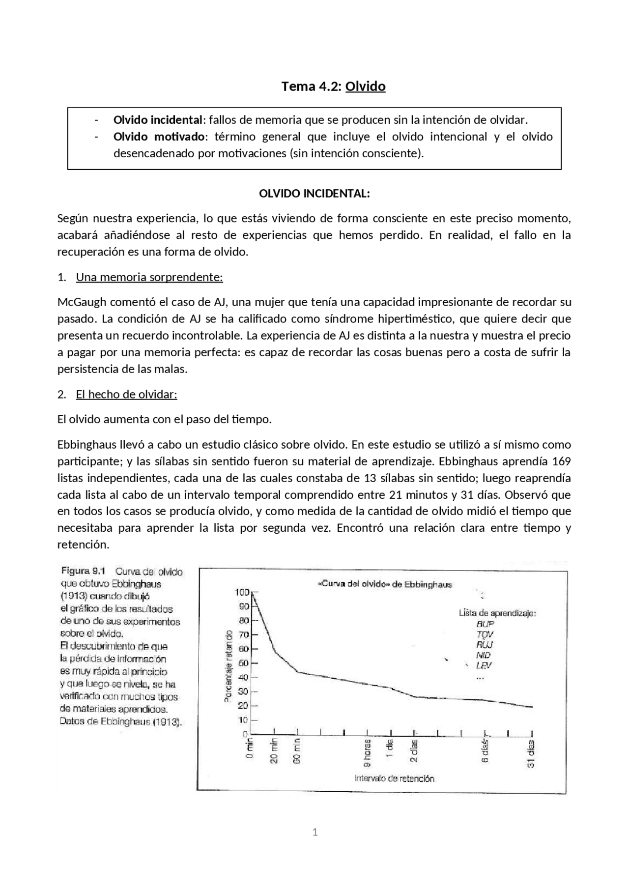 Tema 4.2 Psicología de la memoria: El olvido incidental y el olvido ...