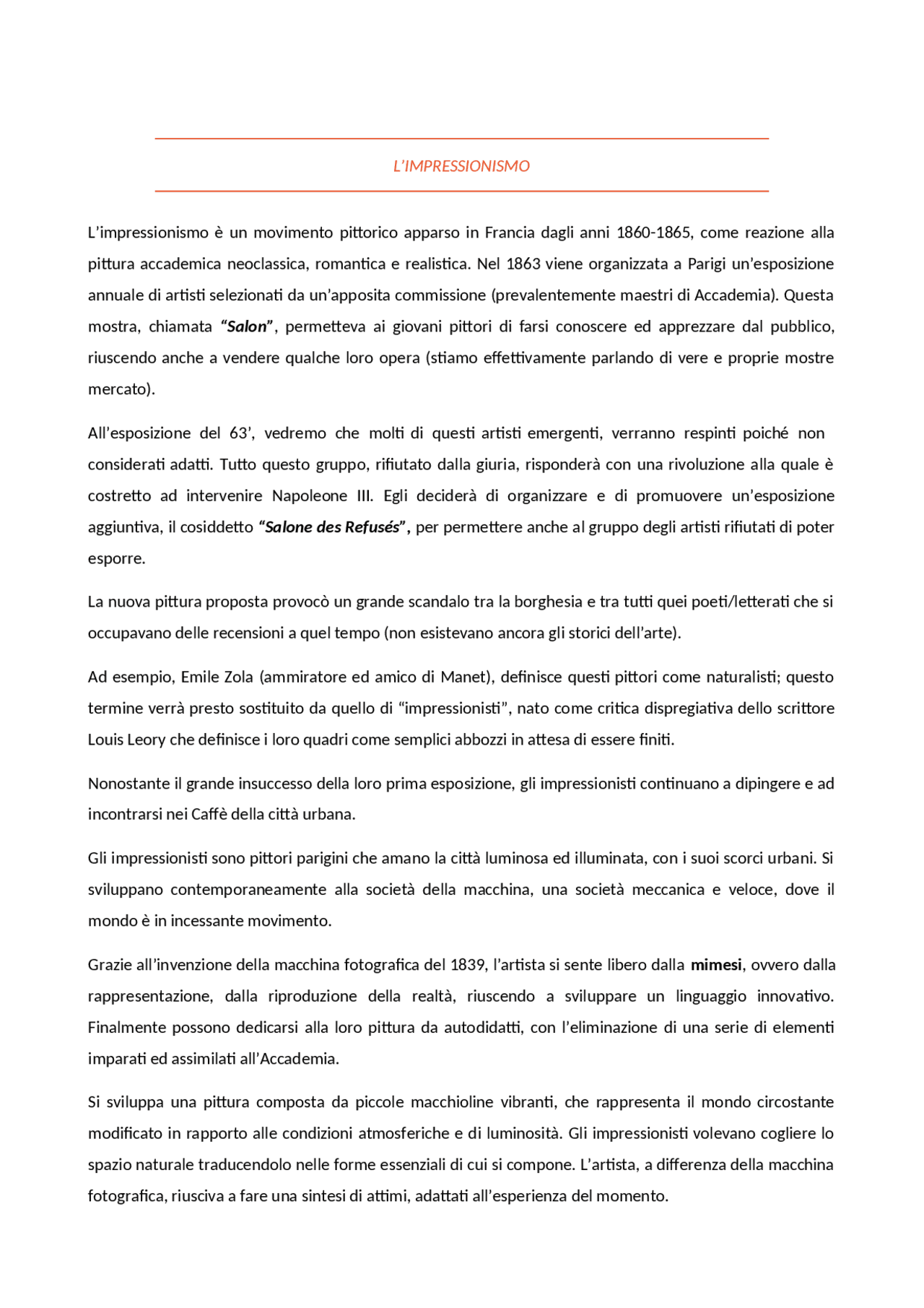 Impressionismo Appunti Docsity