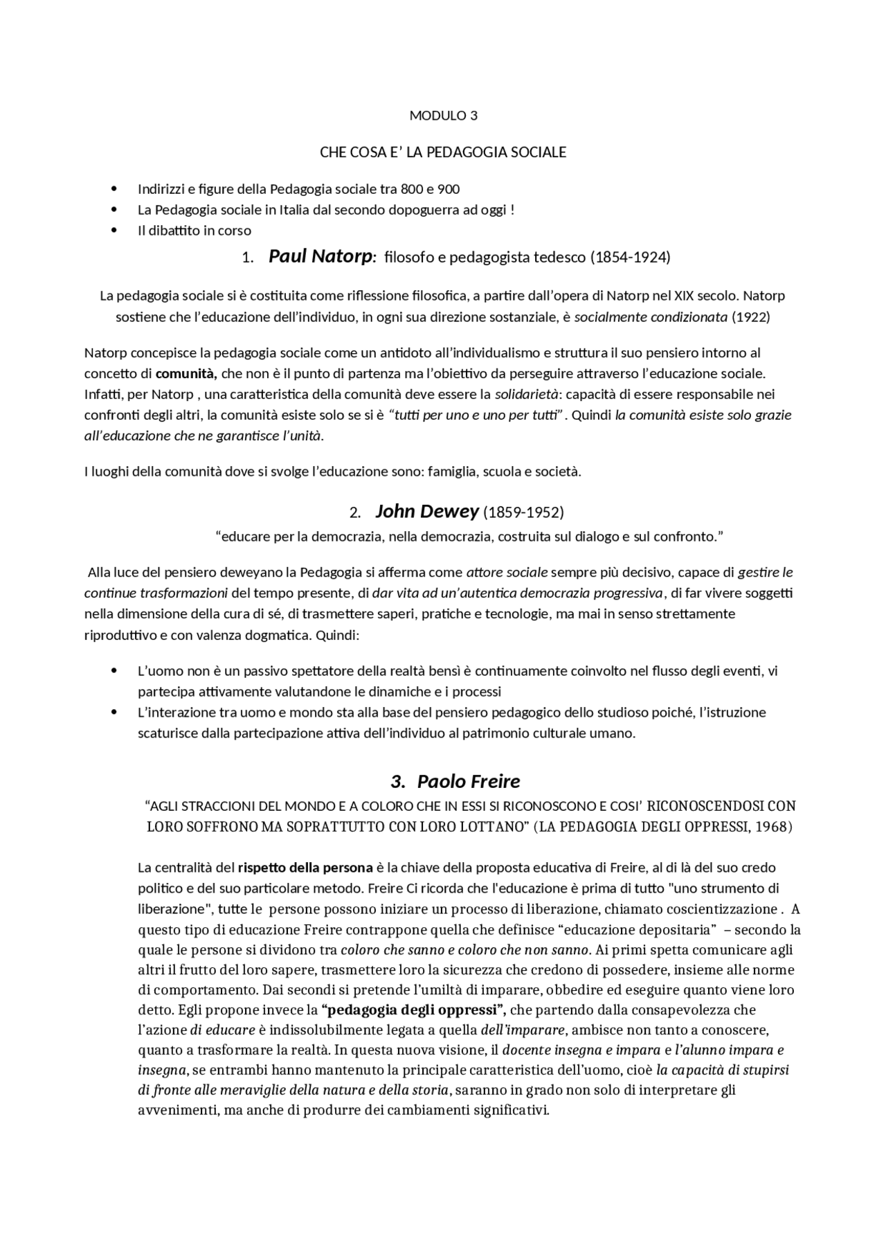 Introduzione Pedagogia Sociale Modulo 1 Docsity