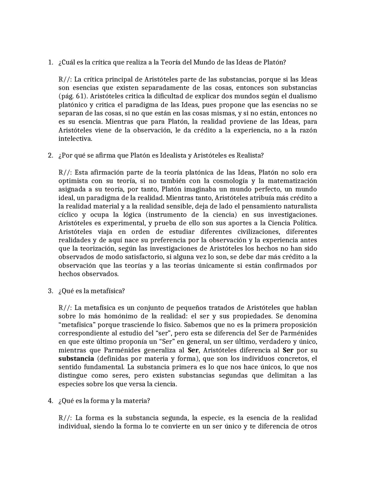Apuntes De Aristóteles Y Platón Docsity