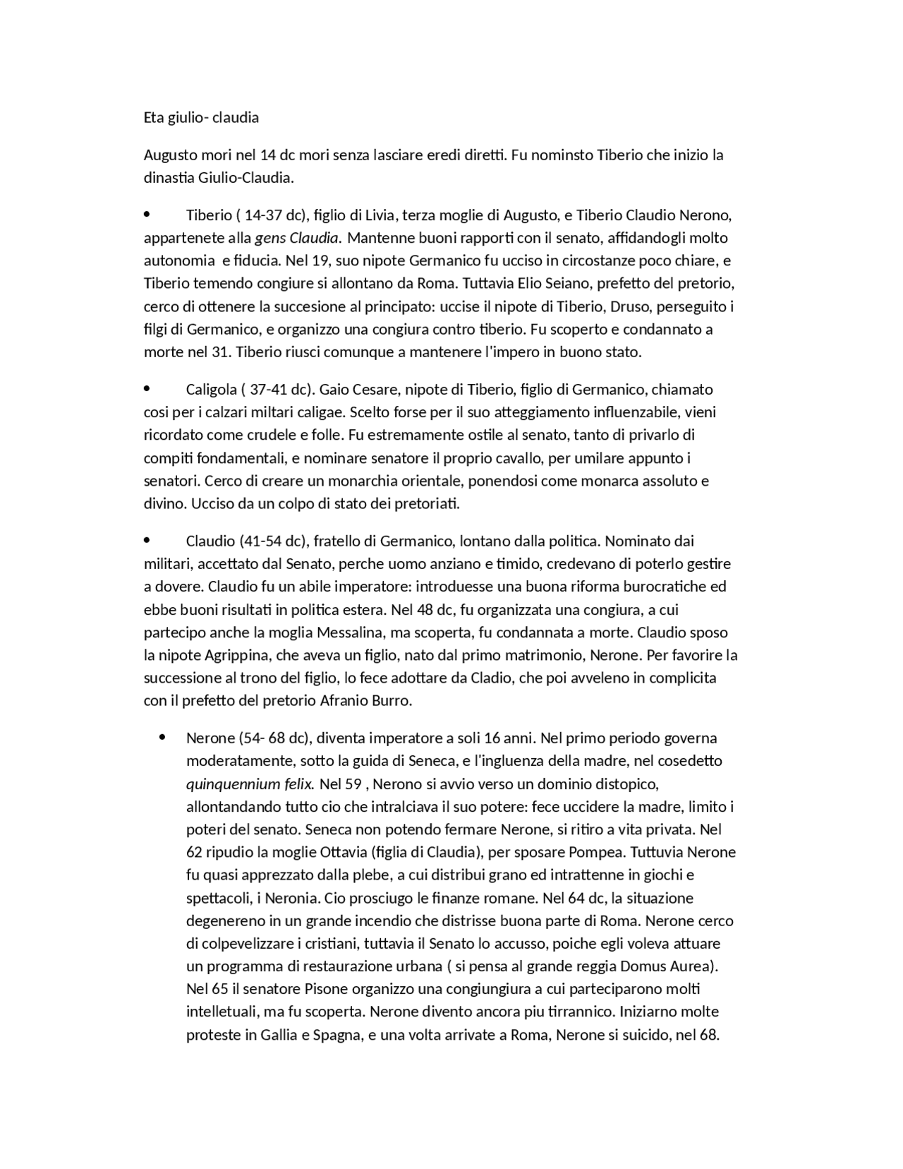 Appunti Età Giulio Claudia Docsity