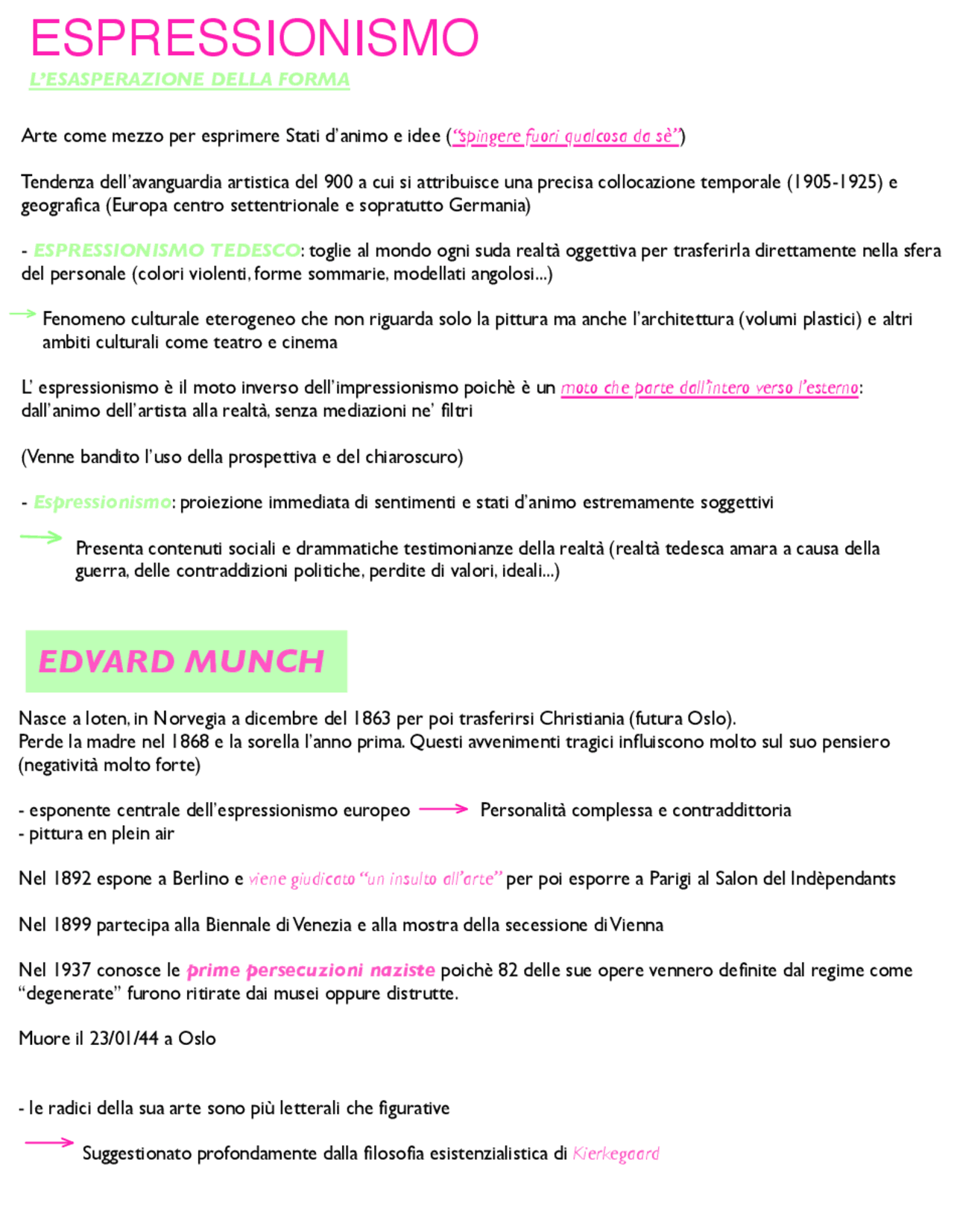 ESPRESSIONISMO STORIA DELL'ARTE - Docsity