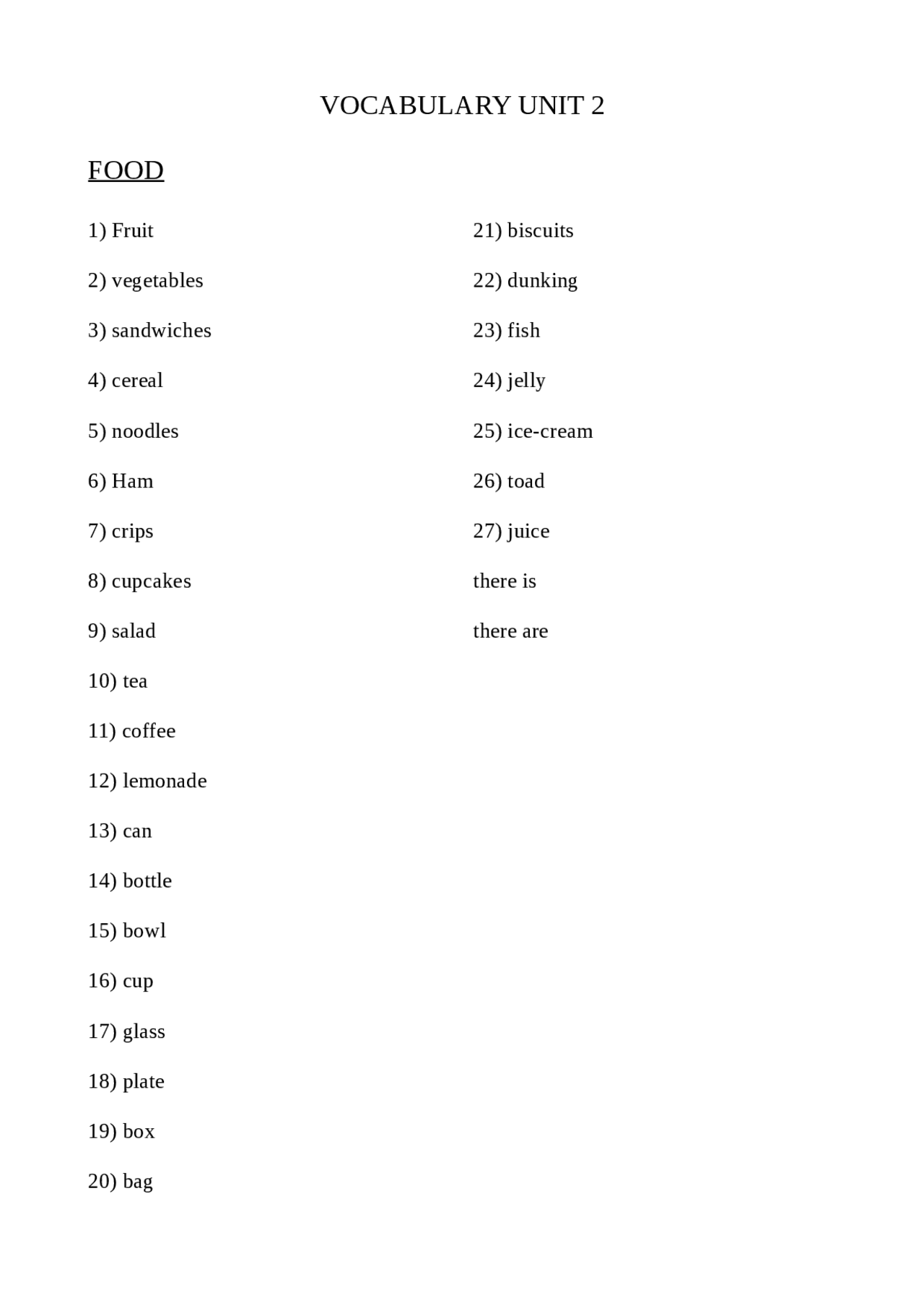 REPASO DE VOCABULARIO DE LAS COMIDAS EN INGLÉS - Docsity