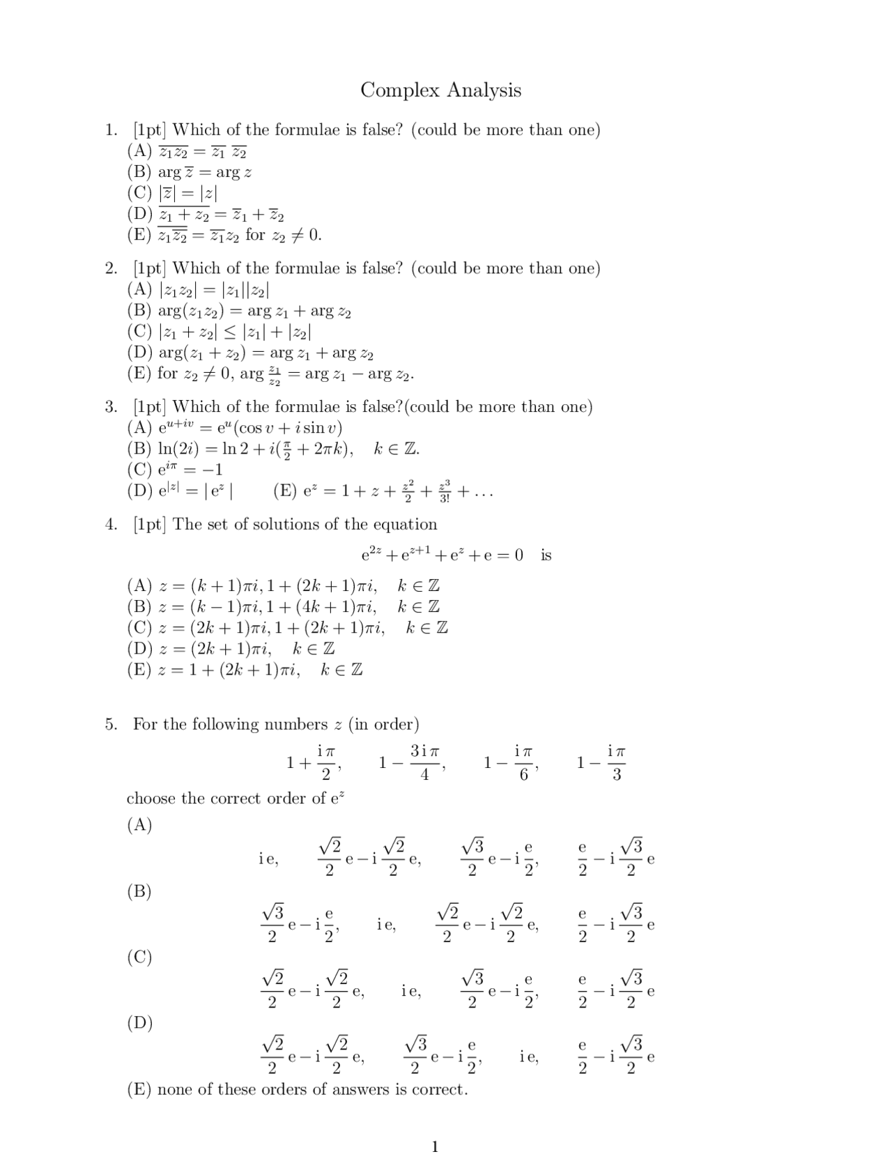 Assignment Of Complex Analysis Docsity