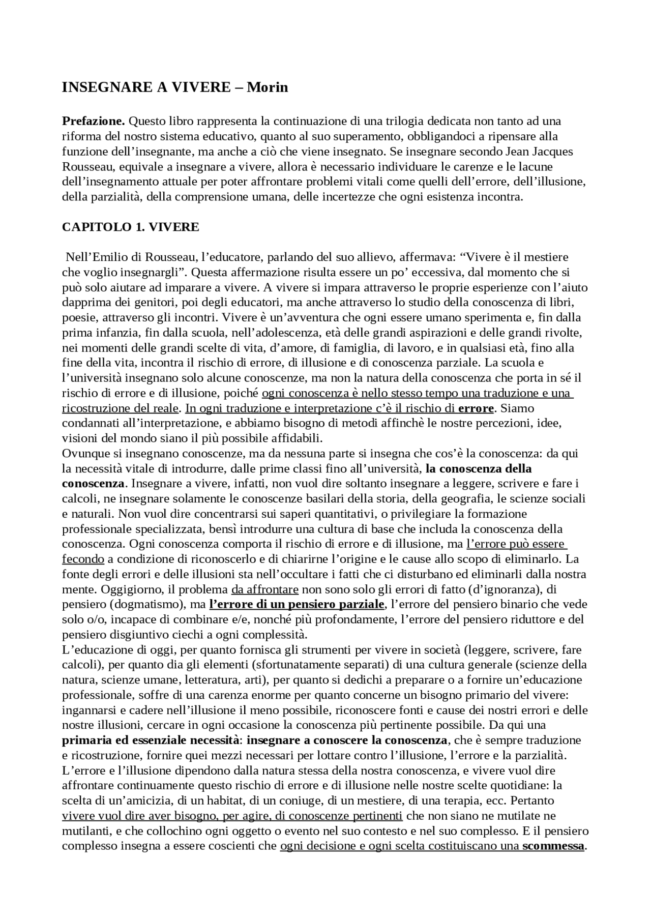 Insegnare A Vivere Morin Riassunto Docsity